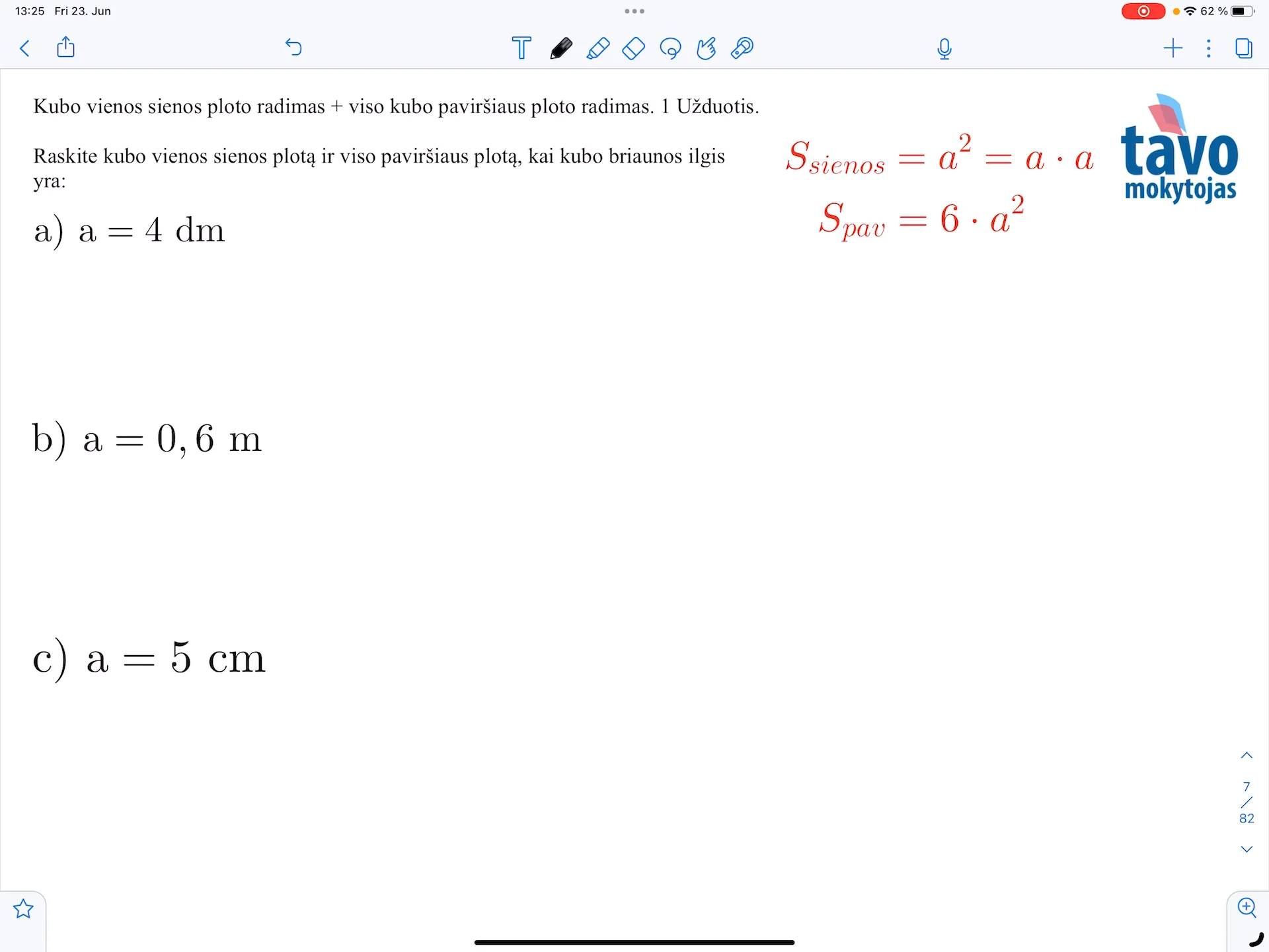 Kubo vienos sienos ploto + viso kubo paviršiaus ploto radimas. 1 ...