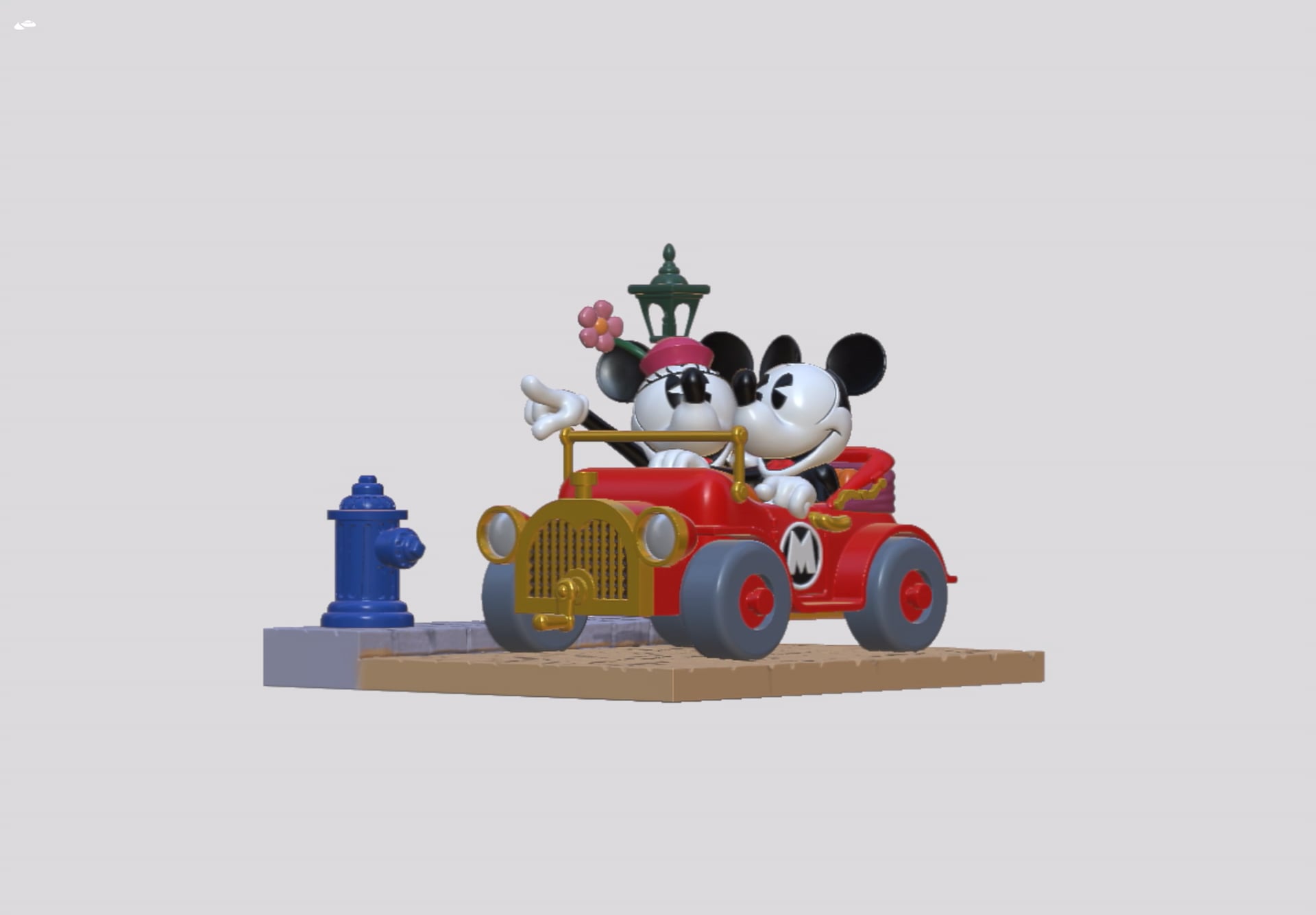 Fanart Vintage Card Mickey Minnie Driving a Car 3D Print Model on Vimeo