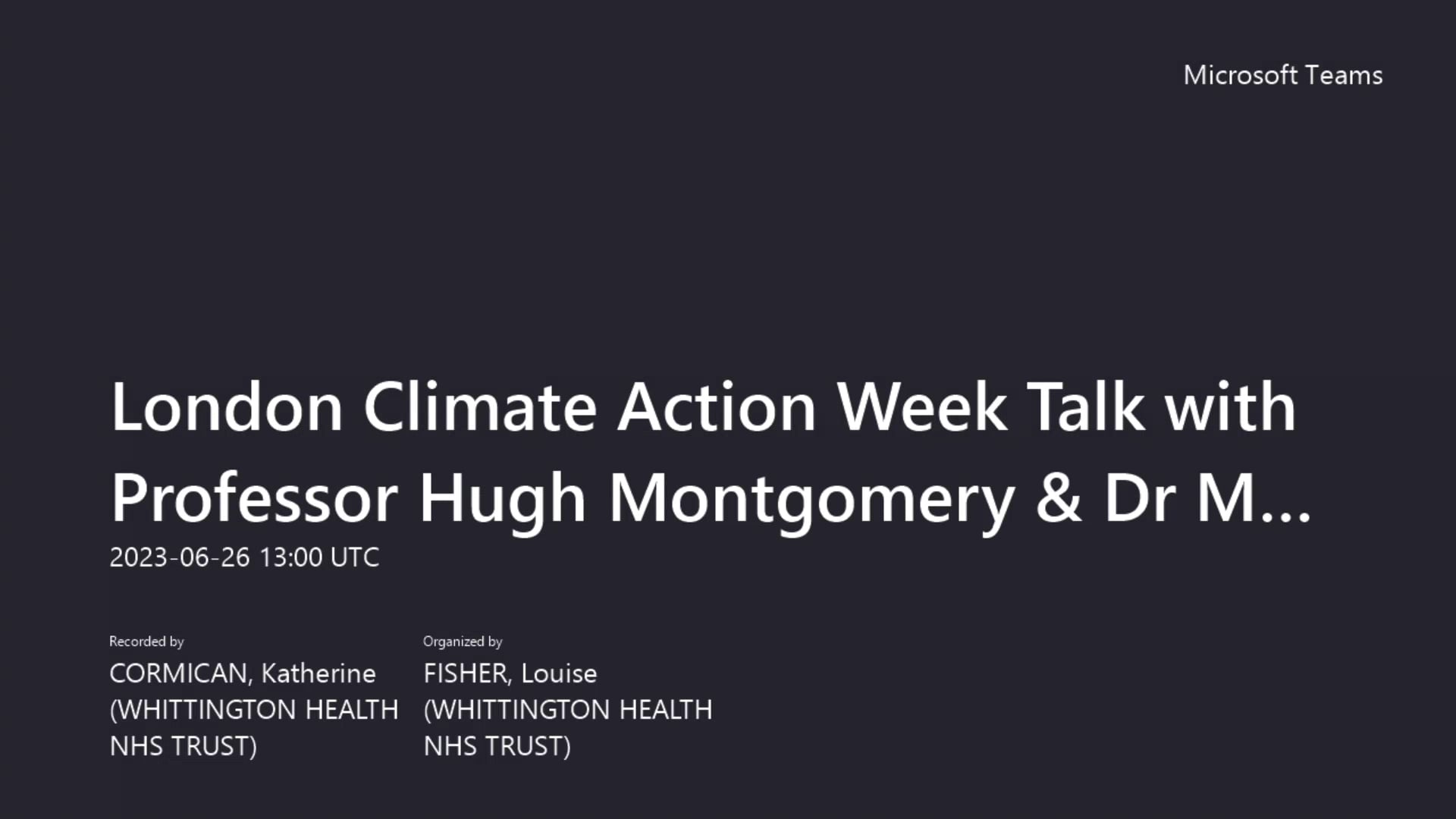 London Climate Action Week Talk with Professor Hugh Montgomery & Dr ...
