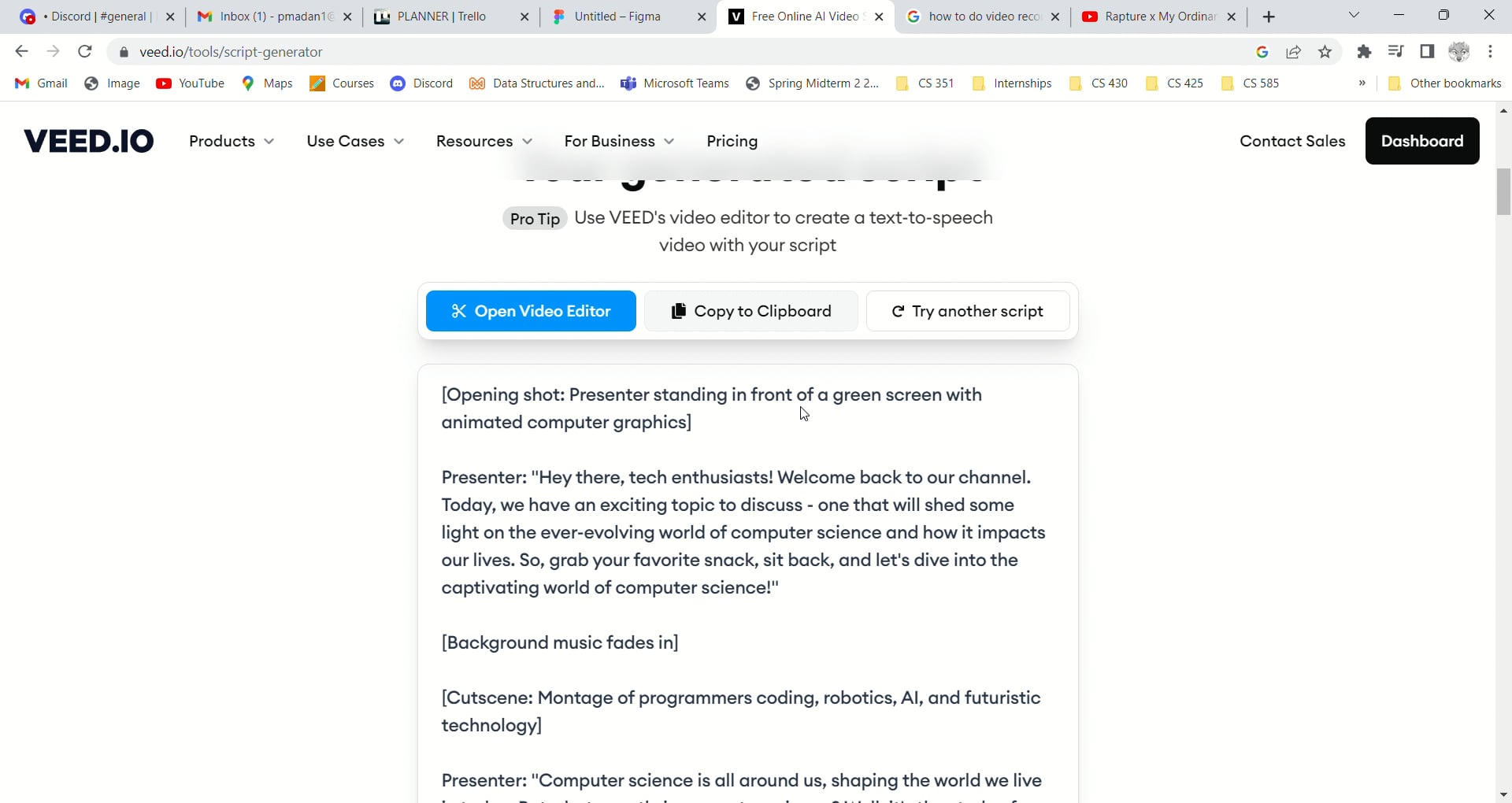 Free Online AI Video Script Generator - VEED.IO - Google Chrome 2023-06 ...