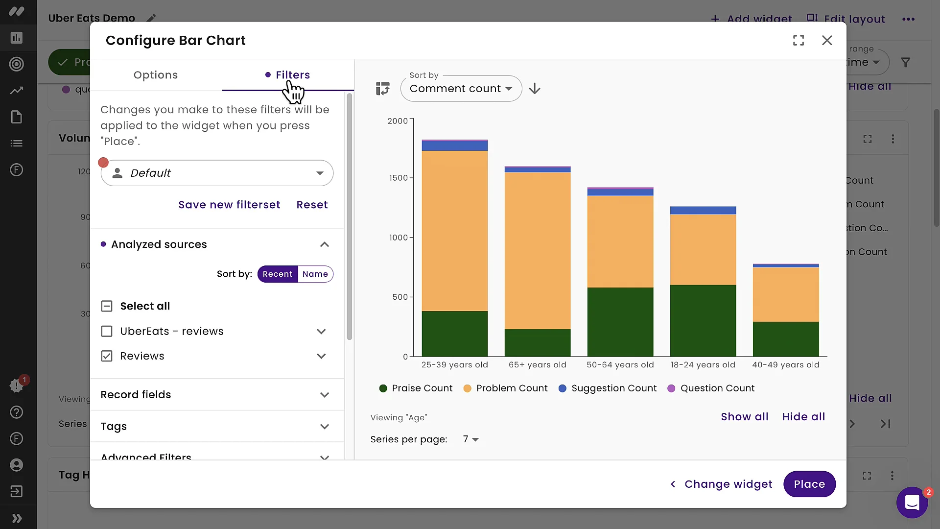 Configuring the bar chart widget on Vimeo