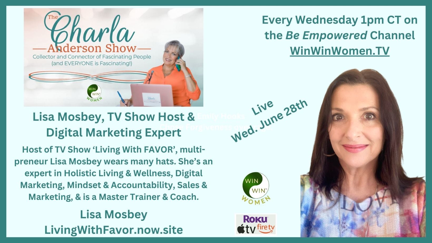 Lisa Mosbey, Show Host of 'Live With F.A.V.O.R.' on WinWin Women TV ...