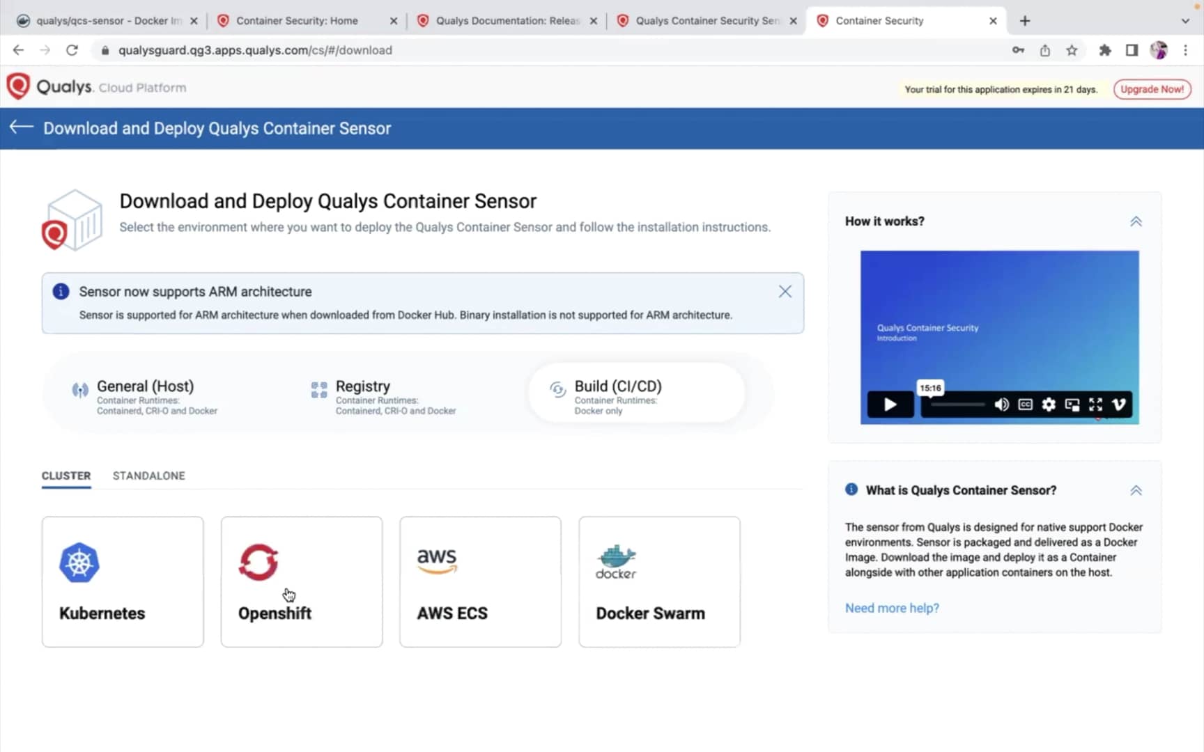 Container Sensor Deployment in Orchestration Platforms on Vimeo