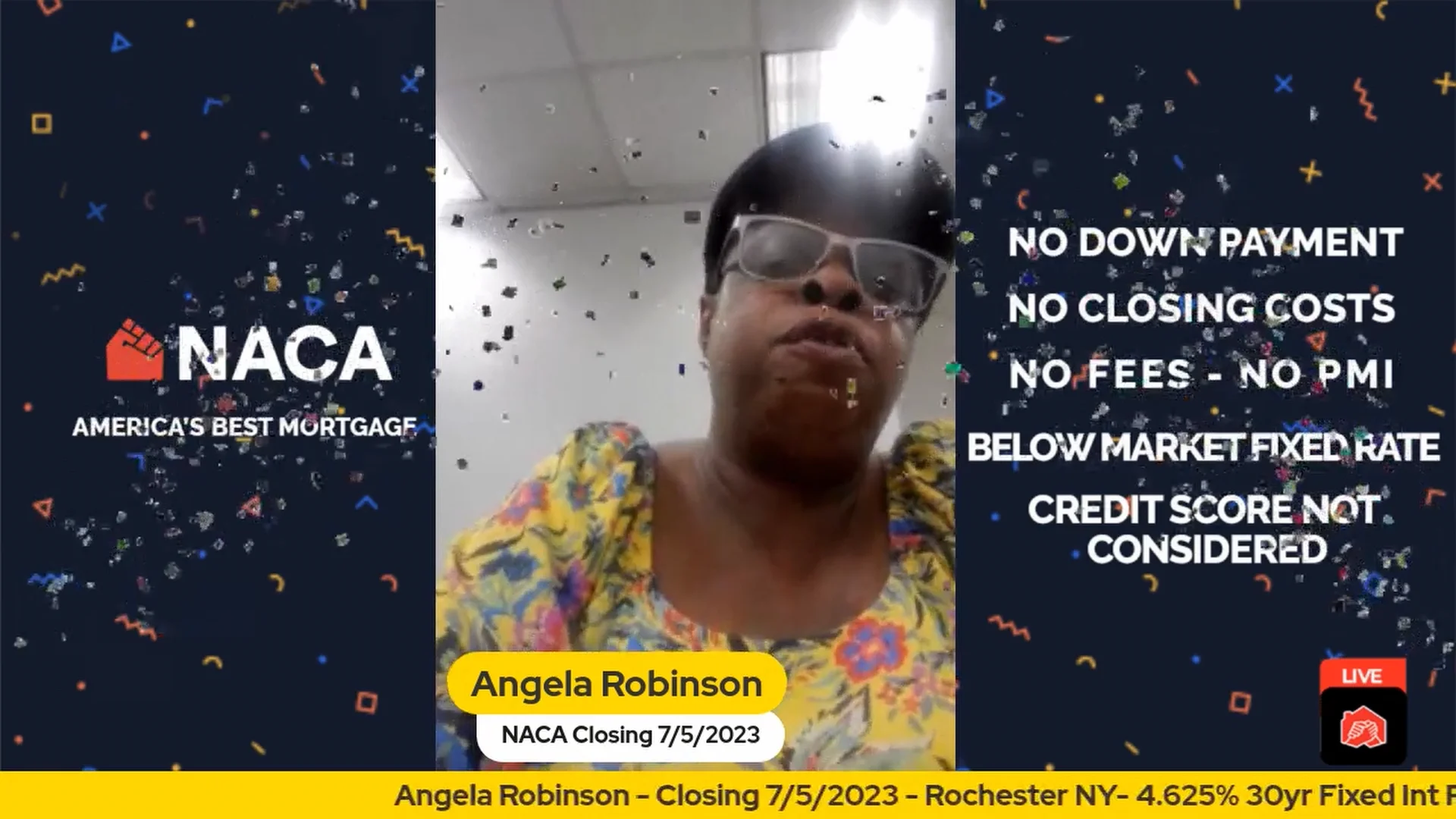 LIVE NACA Closing Testimonial Angela Robinson Rochester NY - 7/5/2023