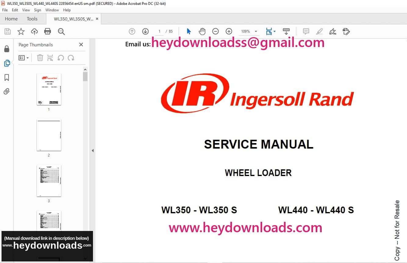 Bobcat WL350 - WL350 S WL440 - WL440 S Wheel Loader Service Manual ...