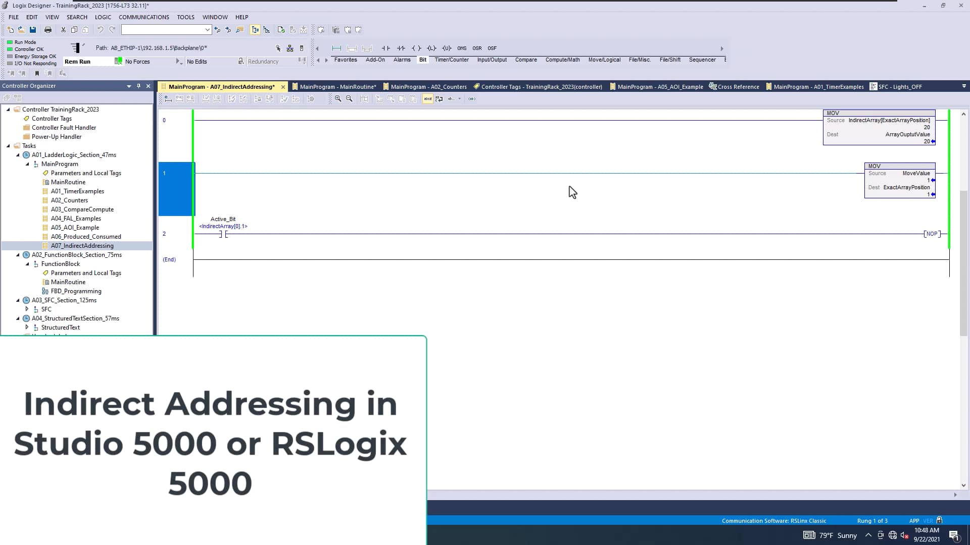 Indirect Addressing in Studio 5000 or RSLogix 5000 on Vimeo