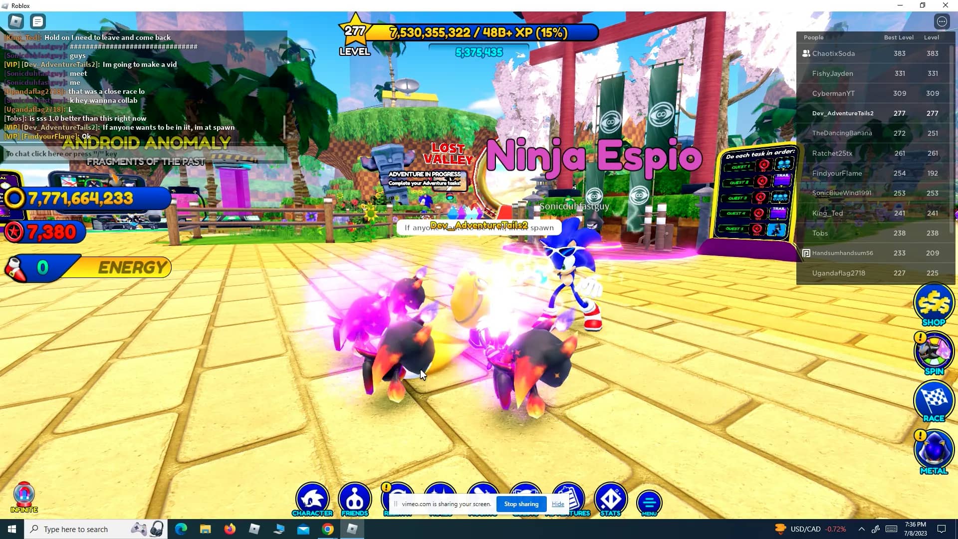 Unlocking Ninja Espio + New Stamina Stat! Sonic Speed Simulator on Vimeo