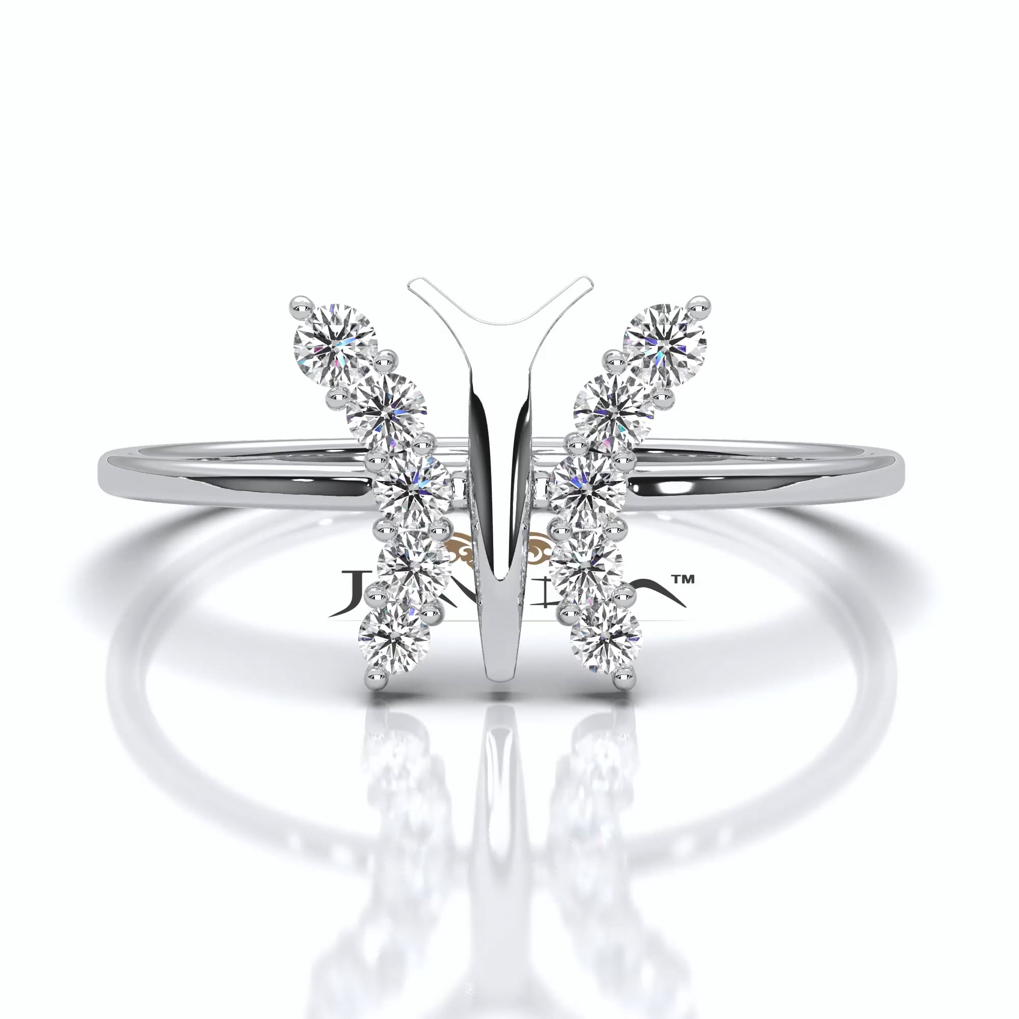 Minimalist Butterfly Prong Set Round Diamond Fashionable Ring 14k White ...