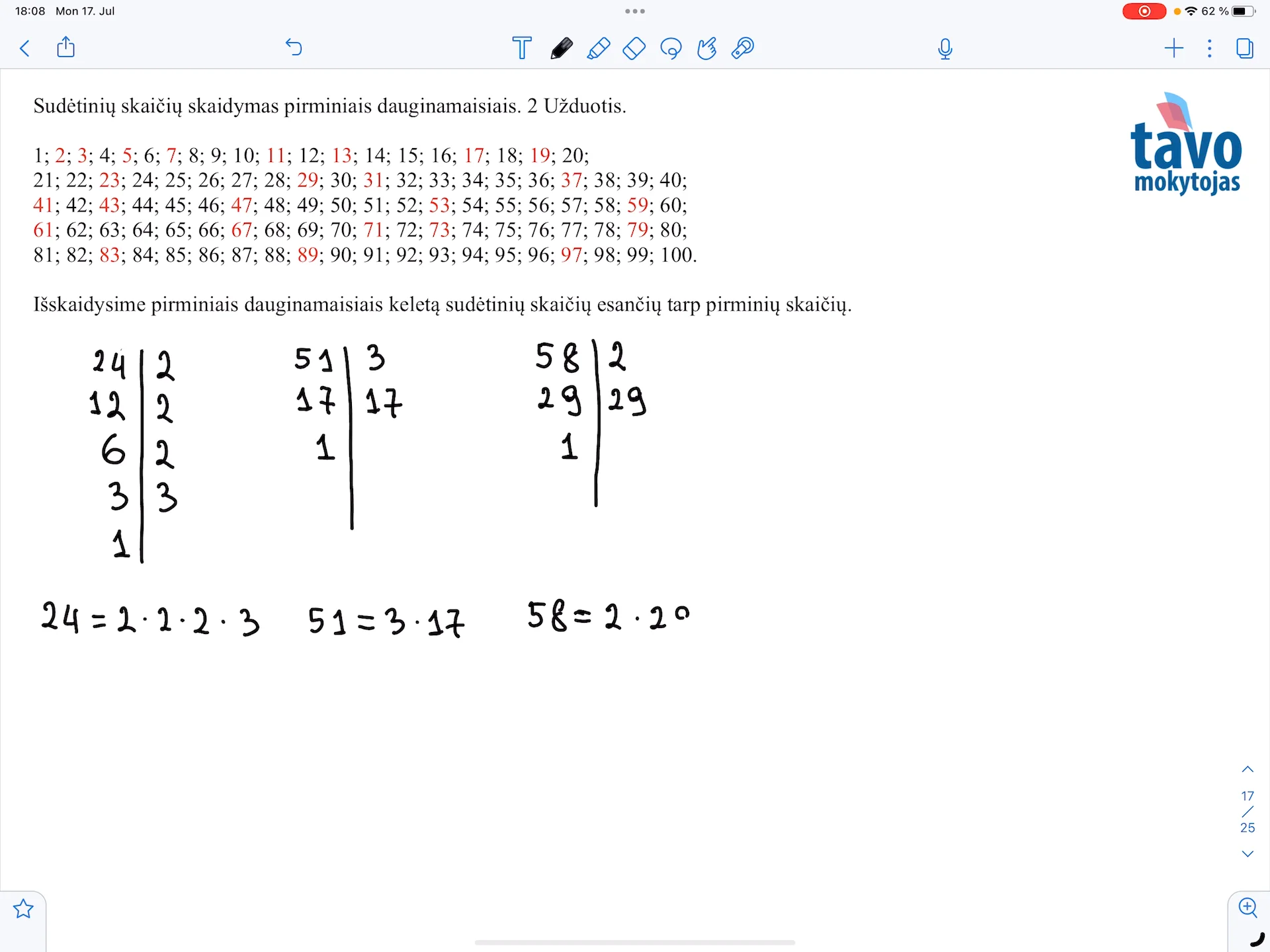 Sudėtinių skaičių skaidymas pirminiais dauginamaisiais. 2 Užduotis.