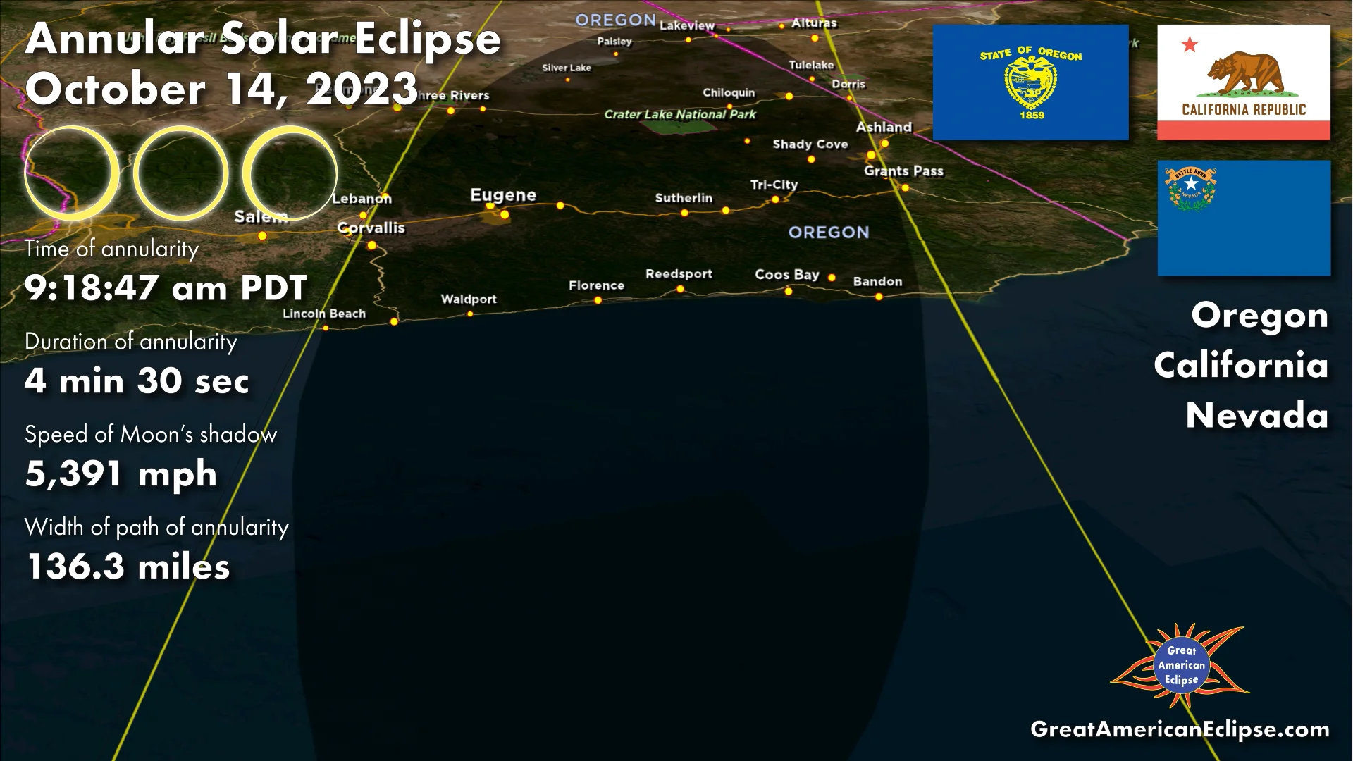 Fly with the Moon's Shadow over Nevada during the Annular Solar Eclipse ...