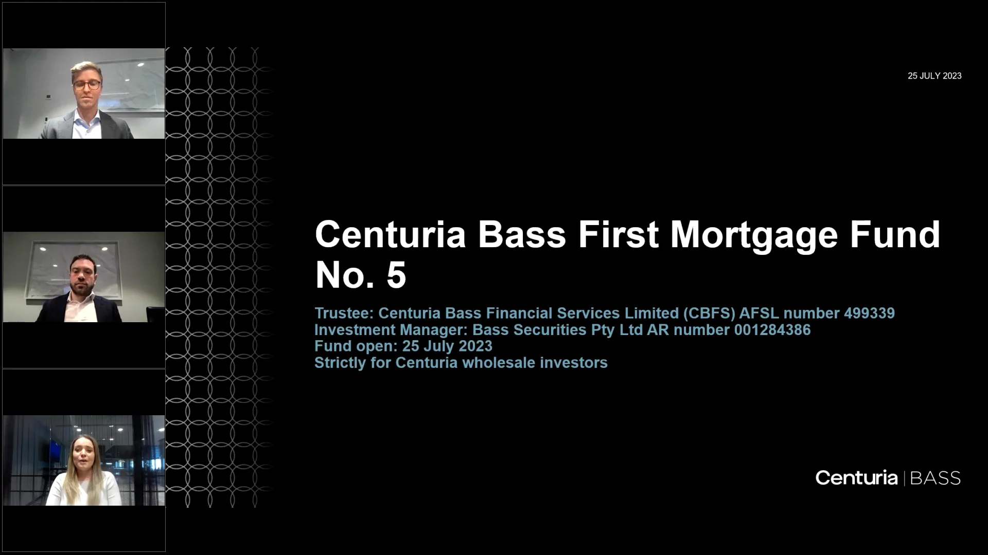 Centuria Bass First Mortgage Fund No.5 Webinar recording - Wholesale