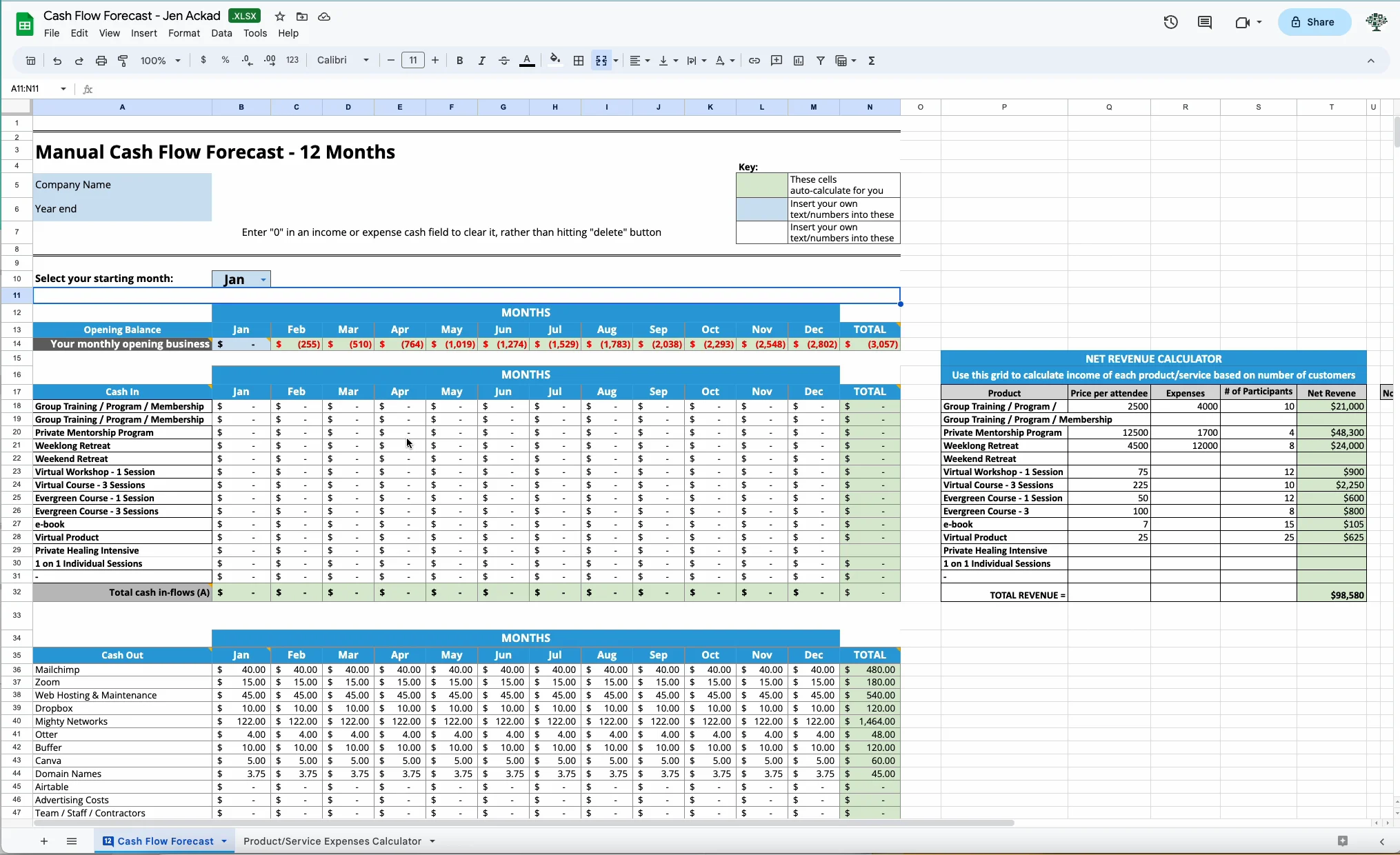Overview of Cash Flow Forecast Spreadsheet on Vimeo