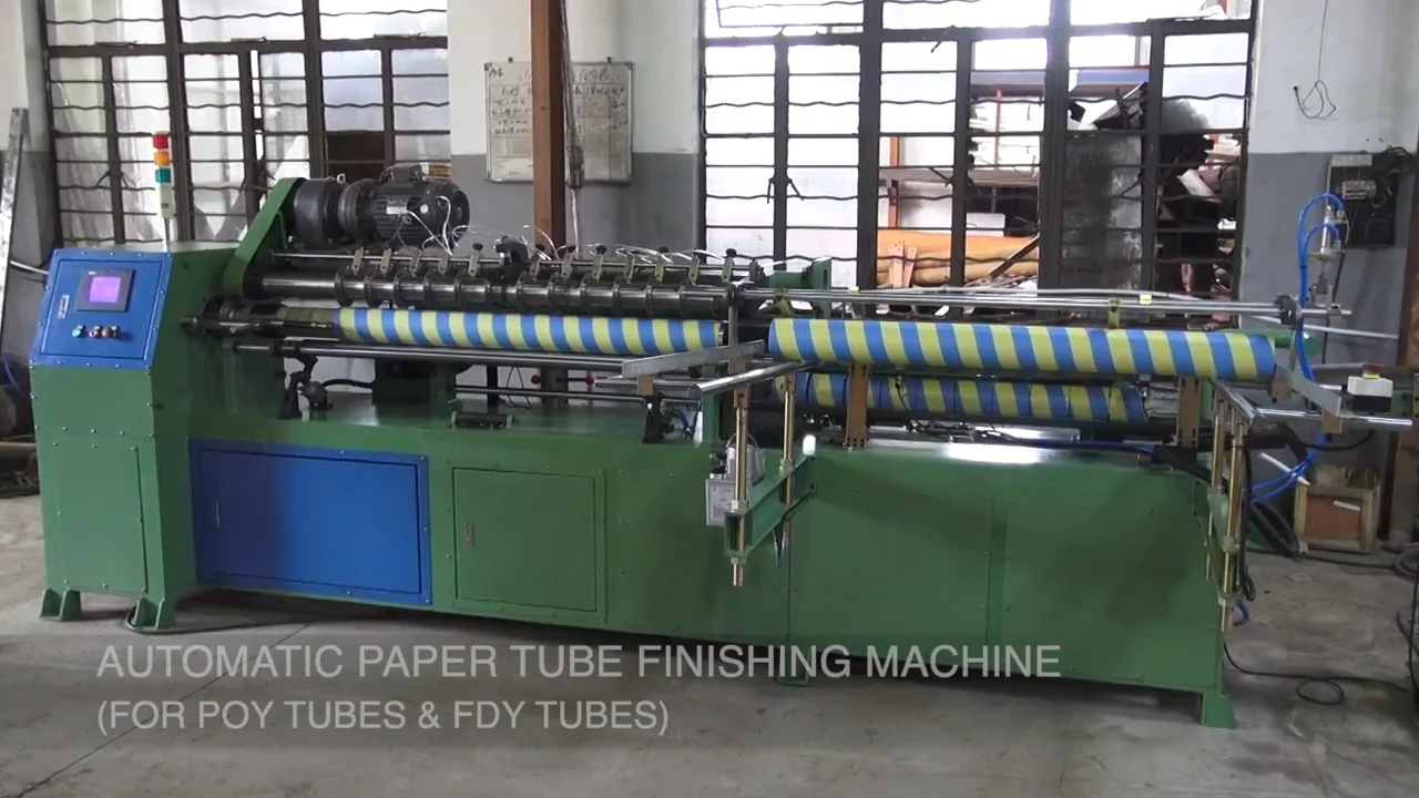 AUTOMATIC PAPER TUBE FINISHING MACHINE (FOR POY TUBES & FDY TUBES) on Vimeo