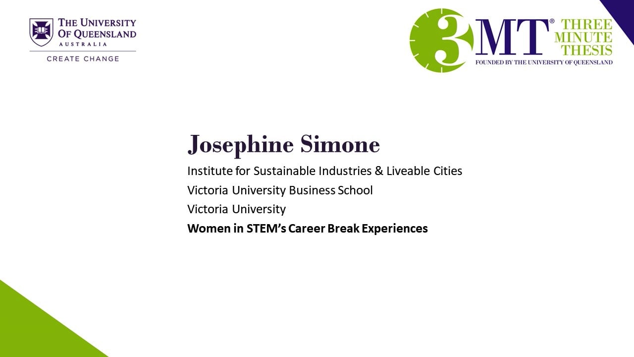 Josephine Simone 3MT Women in STEM’s Career Break Experiences on Vimeo