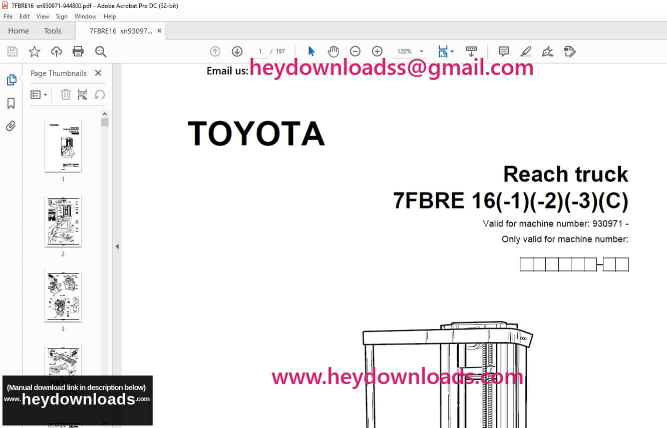 Toyota Forklift 7FBRE 16(-1)(-2)(-3)(C) Reach truck Parts Catalogue Manual SN 930971 - PDF ...