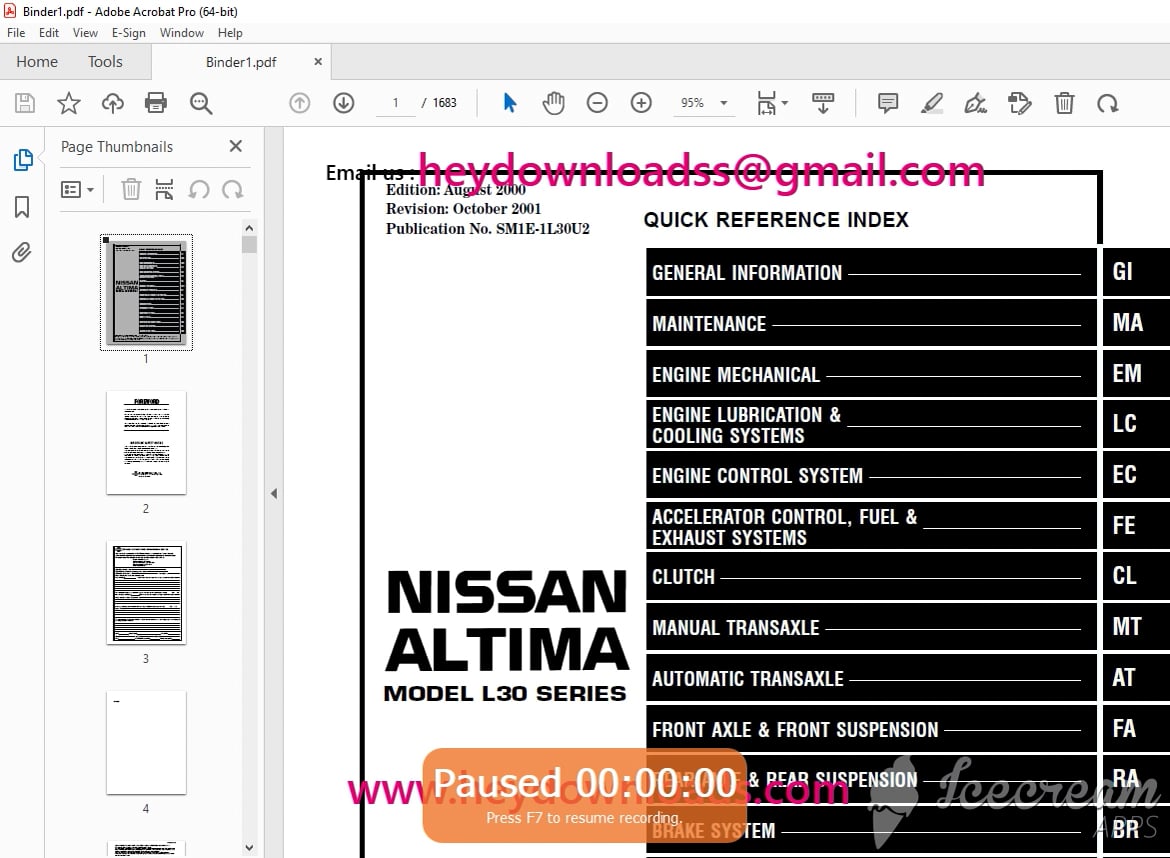 2001 NISSAN ALTIMA L30 Series Service Manual PDF DOWNLOAD on Vimeo