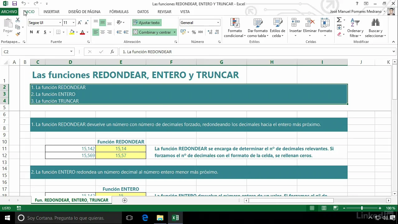 1.Las funciones REDONDEAR y ENTERO y TRUNCAR en Excel 2013 on Vimeo