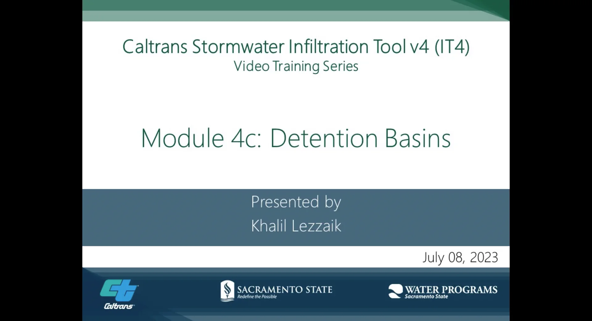CTSW IT4 Video Training Series—Module 4c: Detention Basins