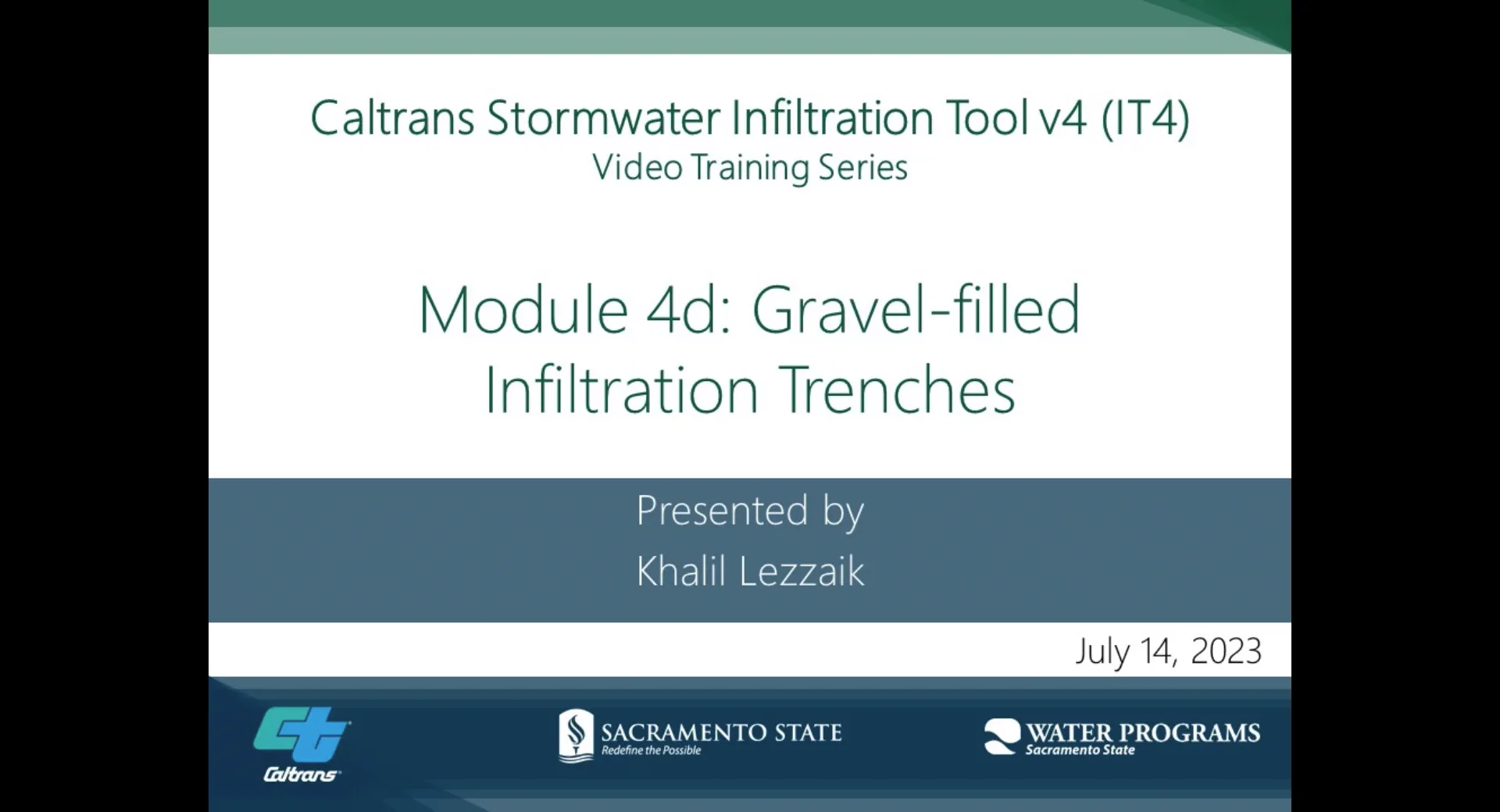 CTSW IT4 Video Training Series—Module 4d: Treatment Train Infiltration Trench