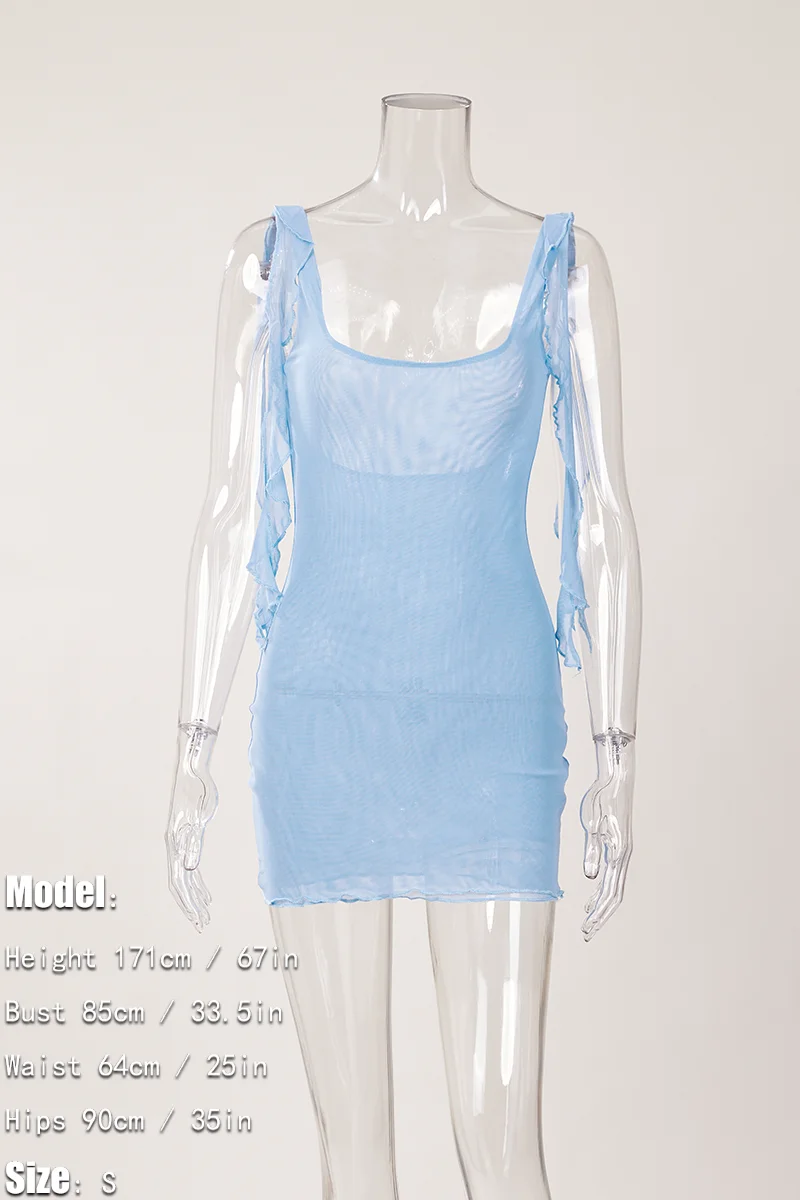 Sexy slight stretch solid color mesh lace-up sling mini dress Wholesale ...