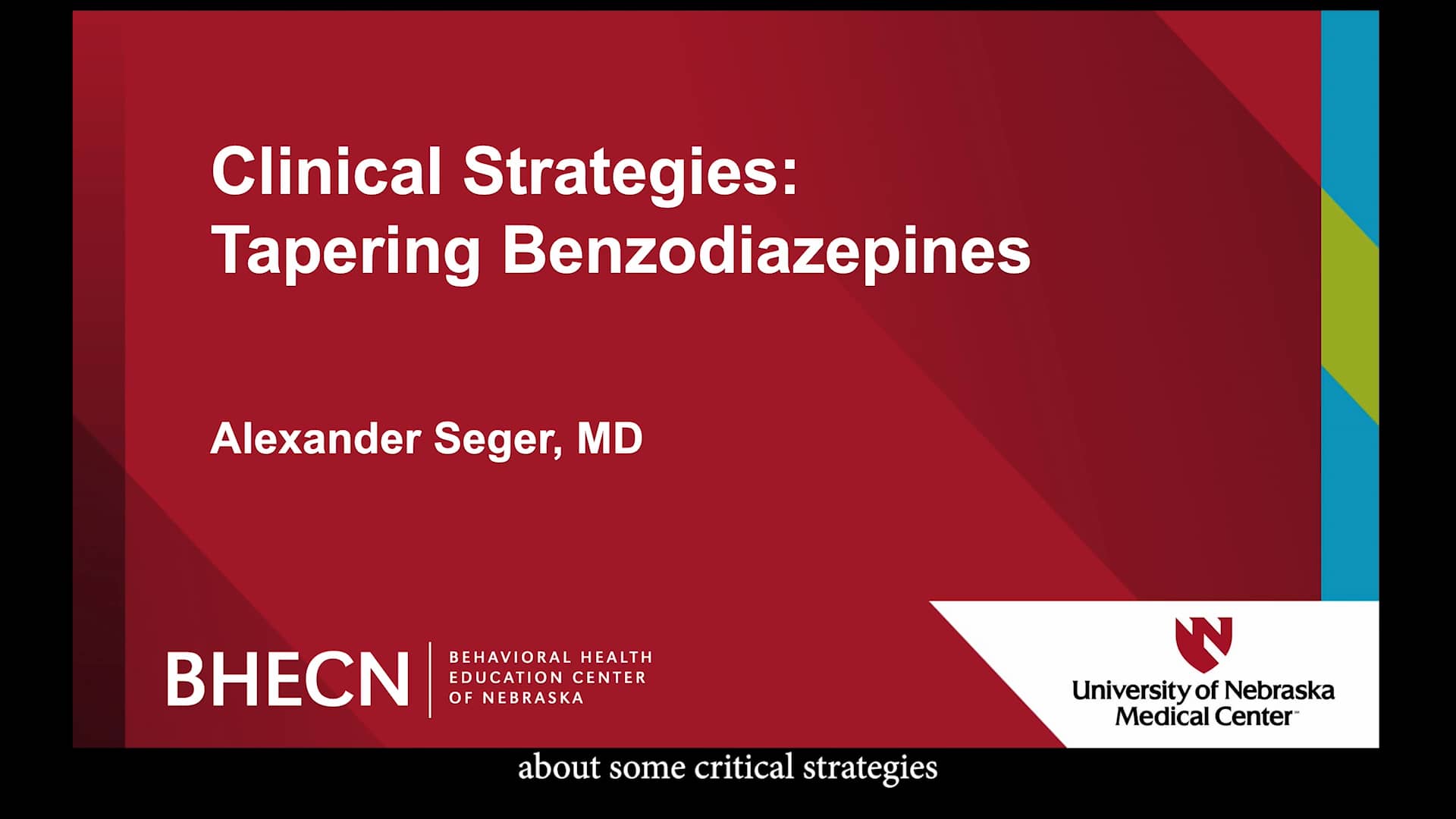 Clinical Strategies: Tapering Benzodiazepines Alexander Seger, MD ...