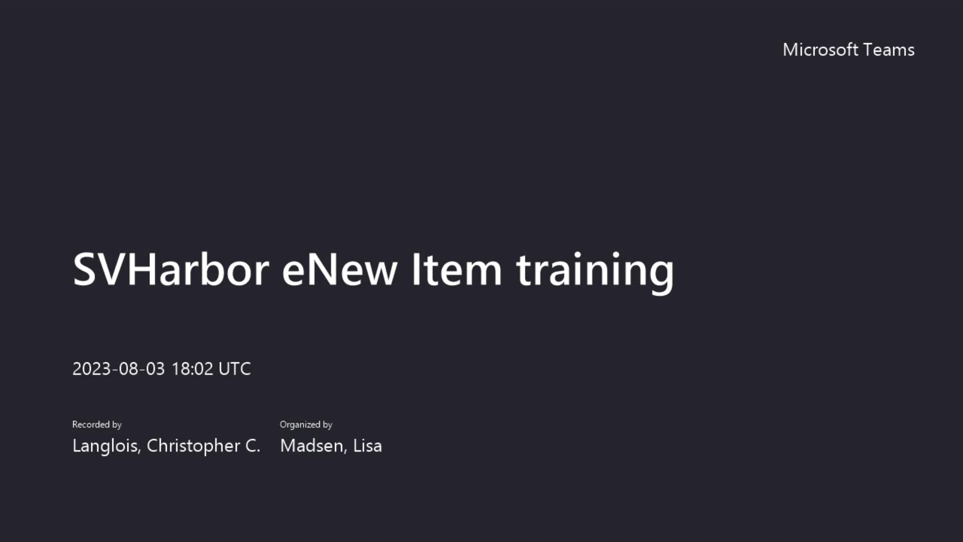 SVHarbor eNew Item Training on Vimeo