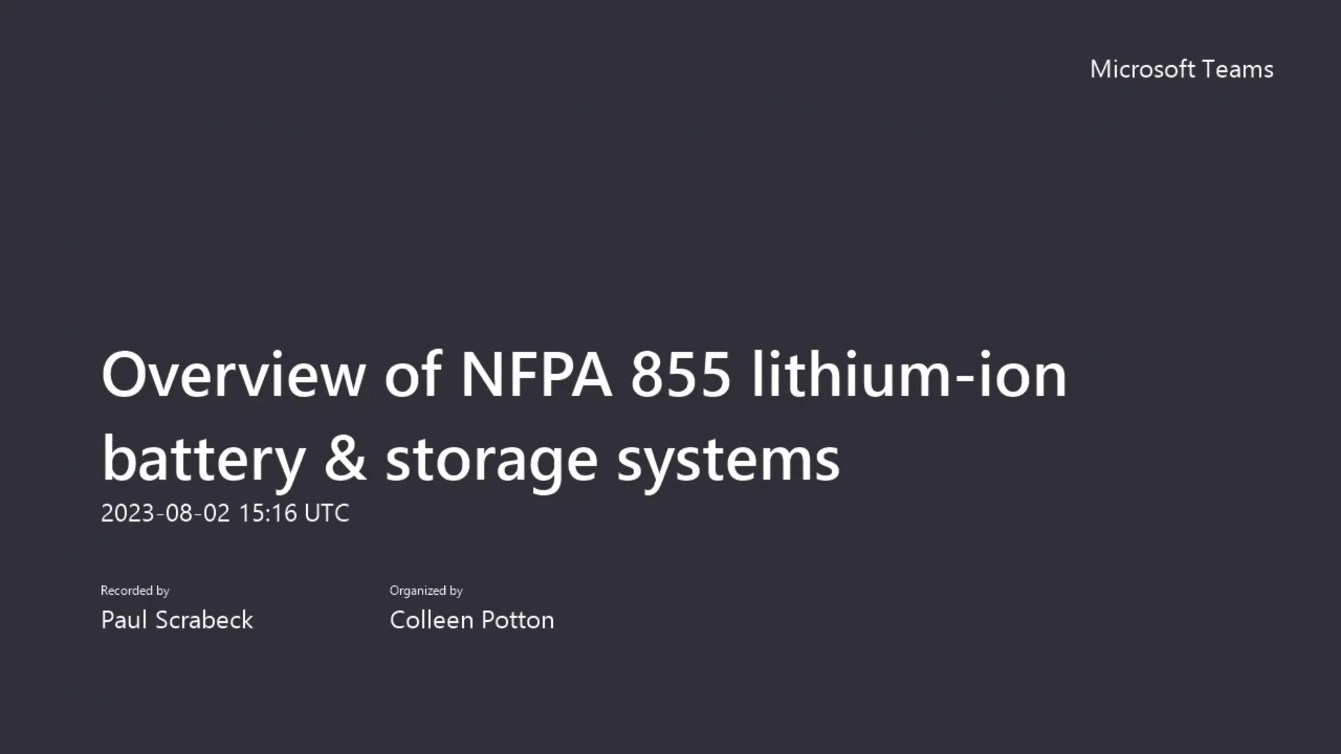 2023-08 Overview of NFPA 855 lithium-ion battery & storage systems