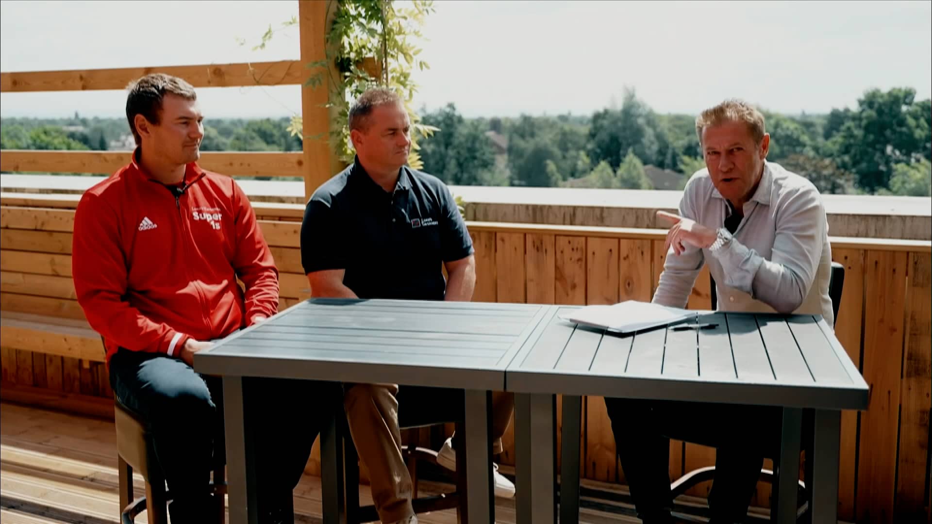 Mark Curtin and Chris Edwards are interviewed by Ian Ward on Sky Sports ...