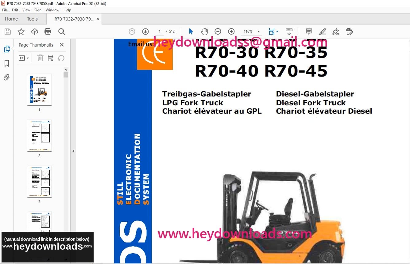 Still STED Forklift R70-20 R70-25 R70-30 R70-35 R70-40 R70-45 Diesel ...