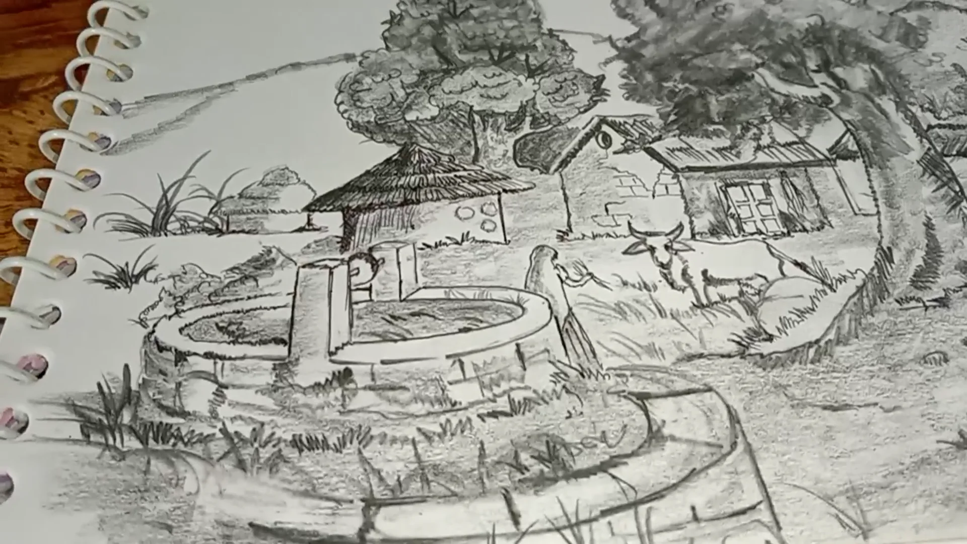 Village scene with pencil shading | how to draw village scenery on Vimeo