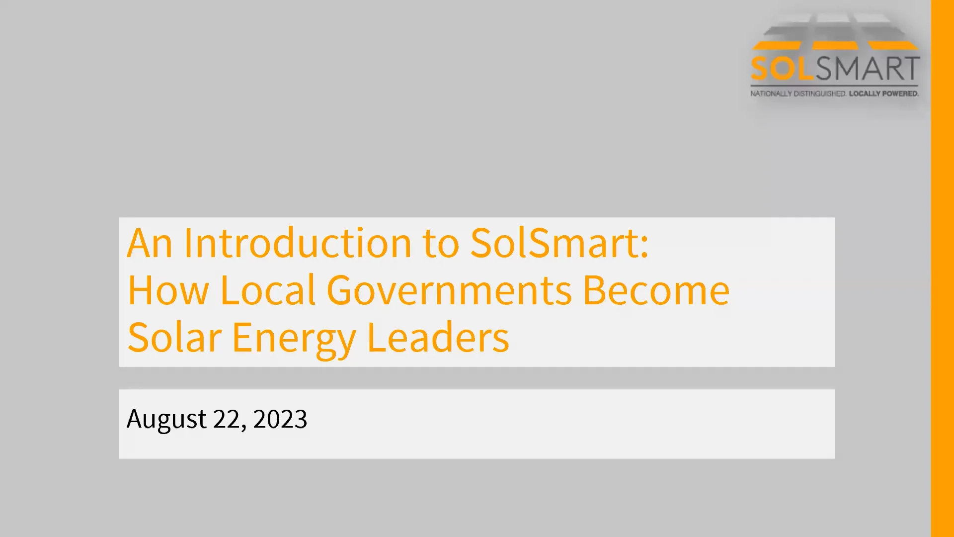 An Introduction to SolSmart: How Local Governments Become Solar Energy Leaders, 8/22/23 on Vimeo