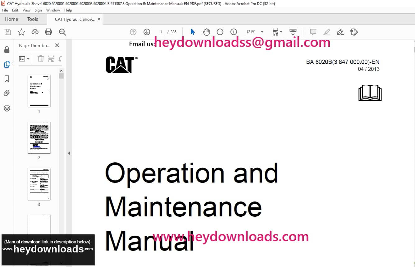 CAT 6020B Hydraulic Shovel Operation & Maintenance Manual DNR00101 ...