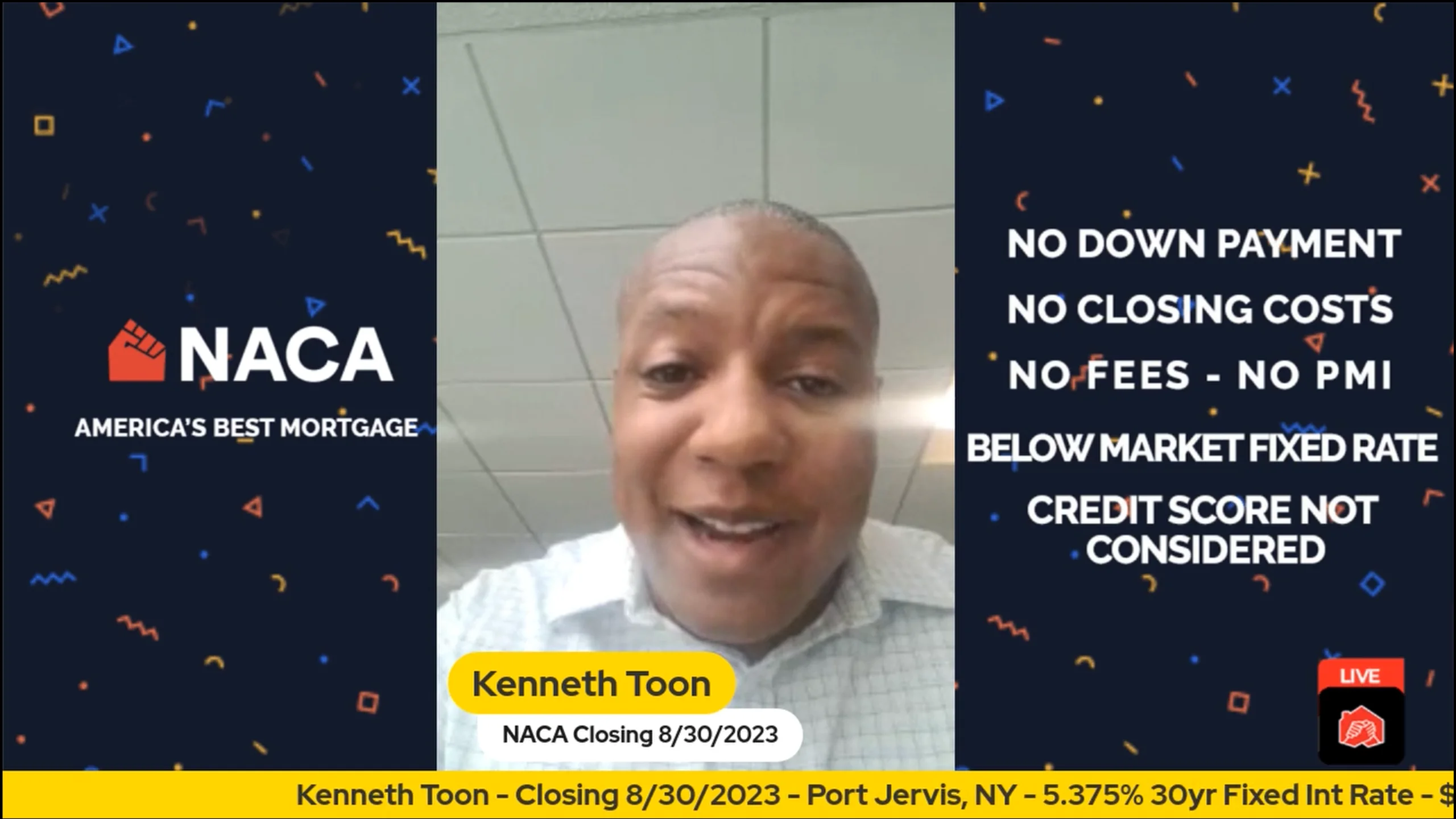 August 30, 2023, LIVE NACA Closing Kenneth Toon. Port Jervis, NY