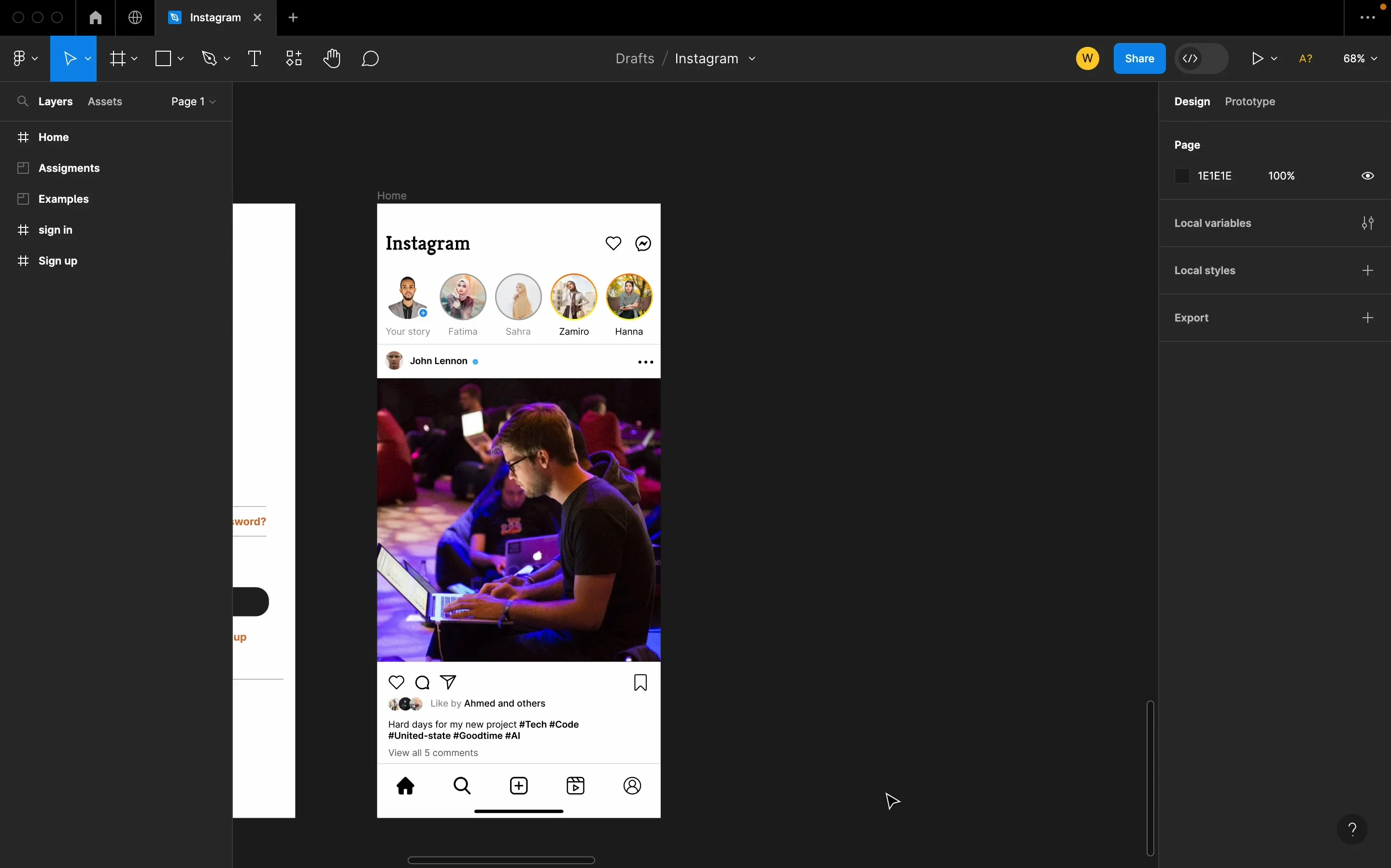 Creating an instagram short Videos page with Figma on Vimeo