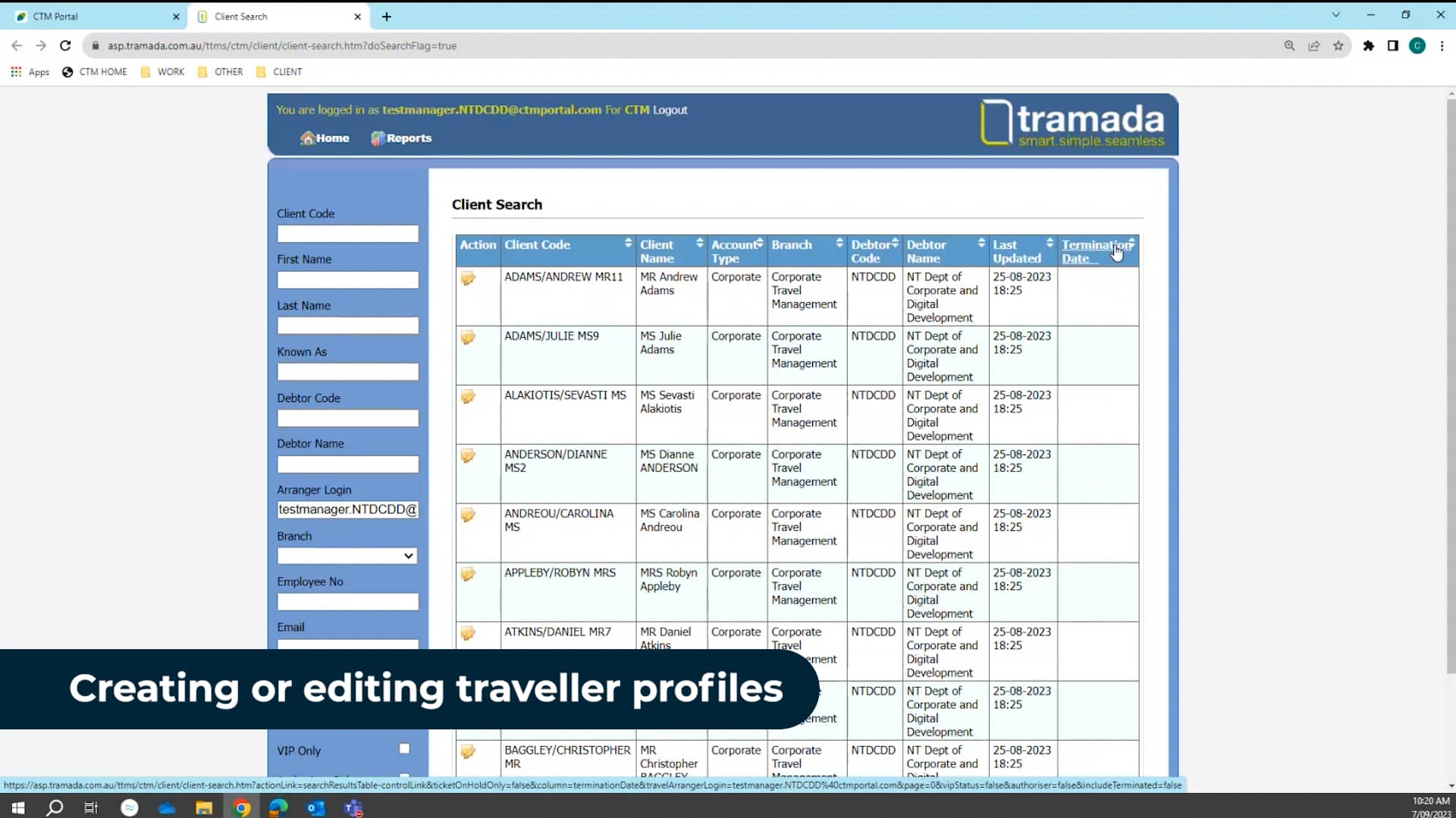 Creating and managing traveller profiles and travel arrangers in CTM Portal Demo on Vimeo