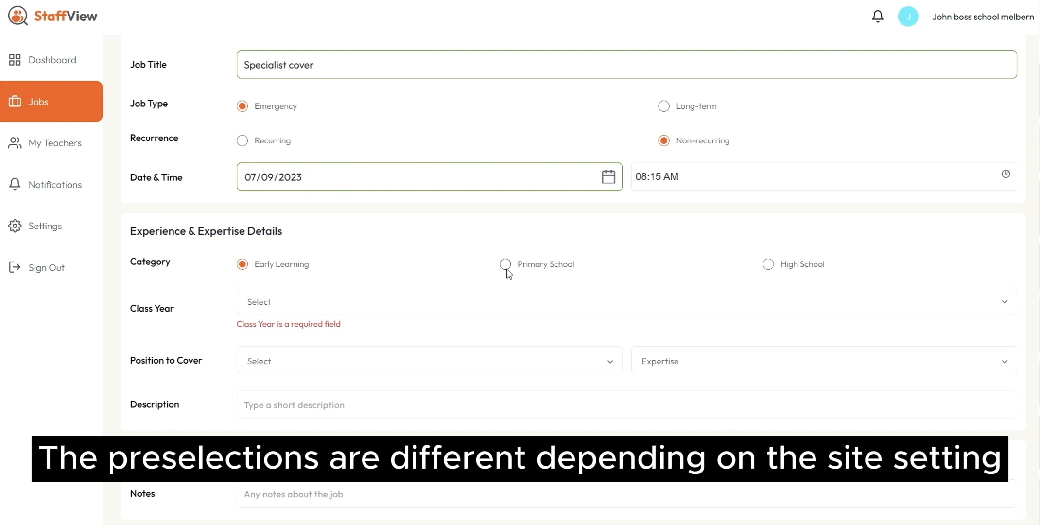 Creating a new job StaffView on Vimeo