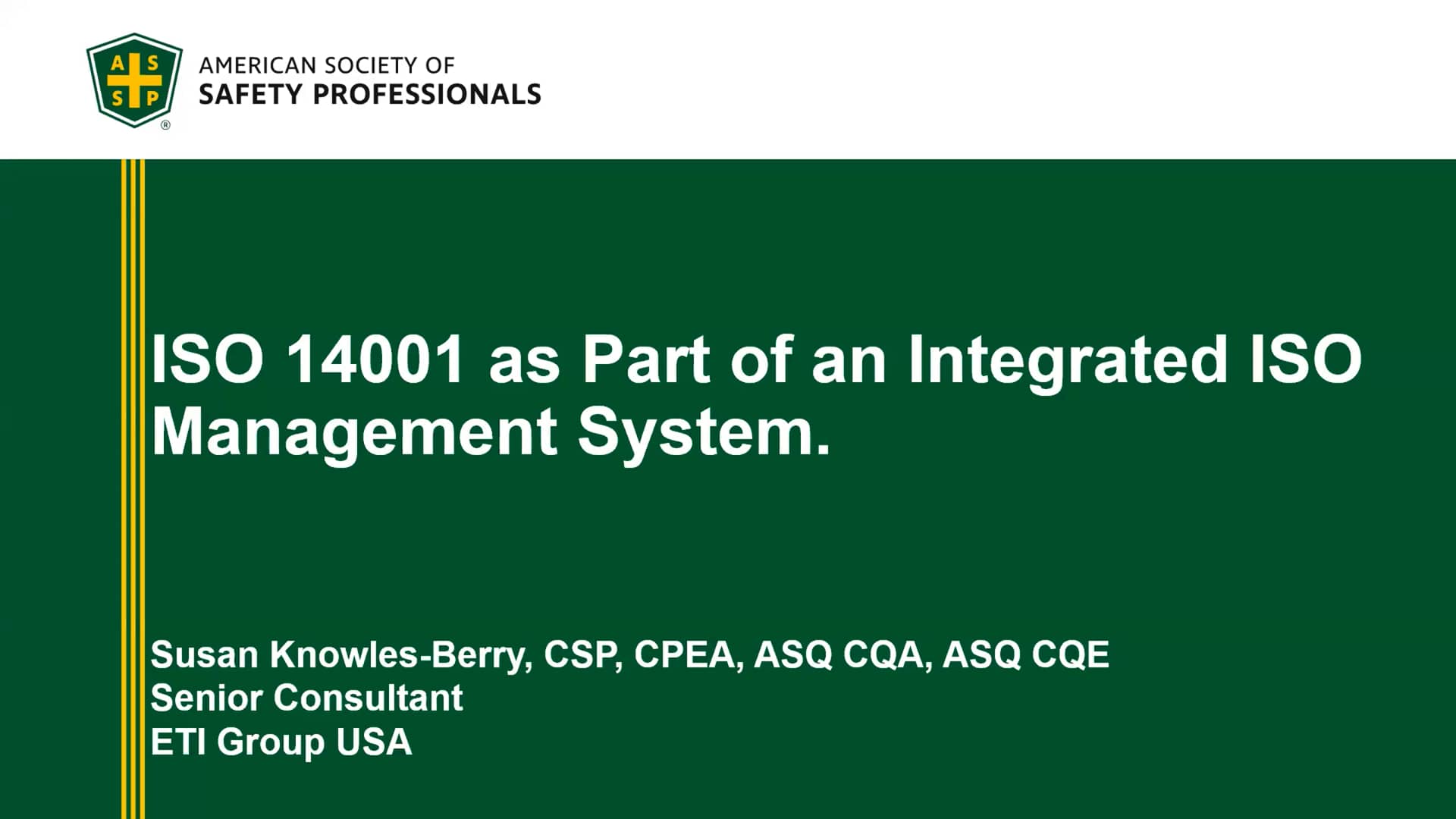 ISO 14001 as Part of an Integrated ISO Management System on Vimeo