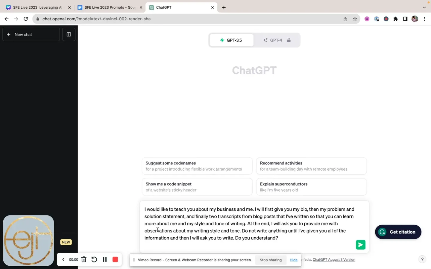 SFE AI Session Video #1 - Training Chat GPT on Vimeo