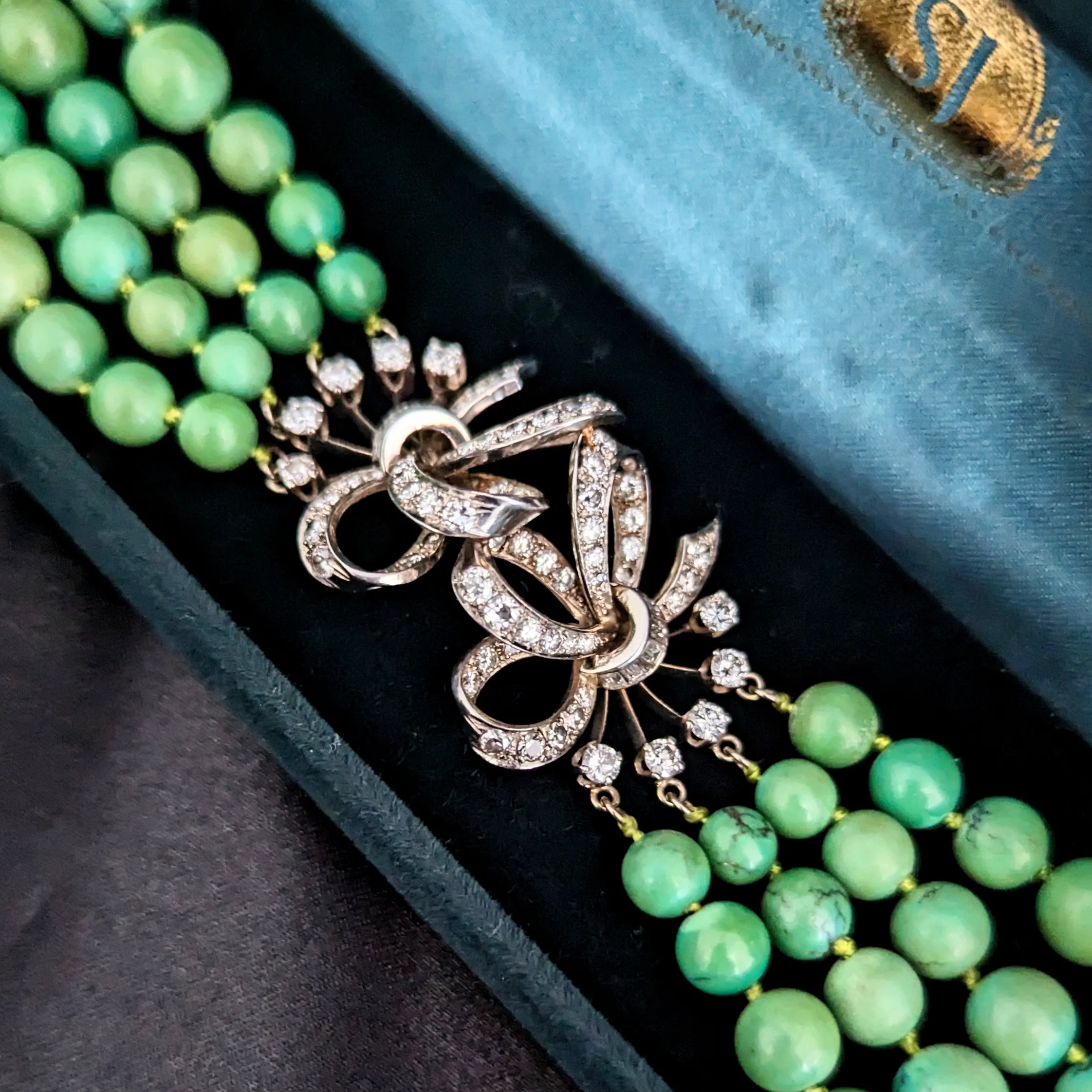 OUTSTANDING 1950S 3.5CT DIAMONDS TURQUOISE PLATINUM BRACELET RETRO ...