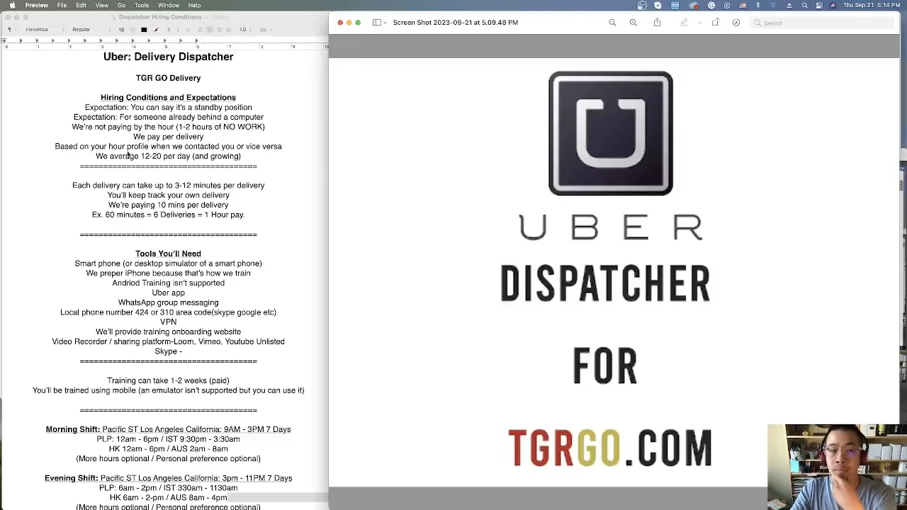 TGR Uber Dispatch - Conditions Expectation Requirements Time