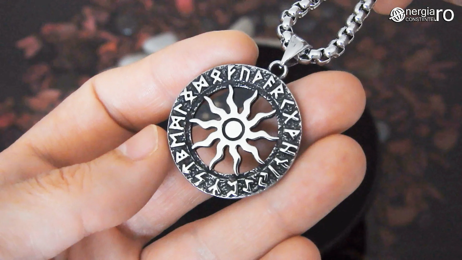 Medalion Colier Pandantiv Soare Simbol Solar cu Rune INOX - cod PND335 ...