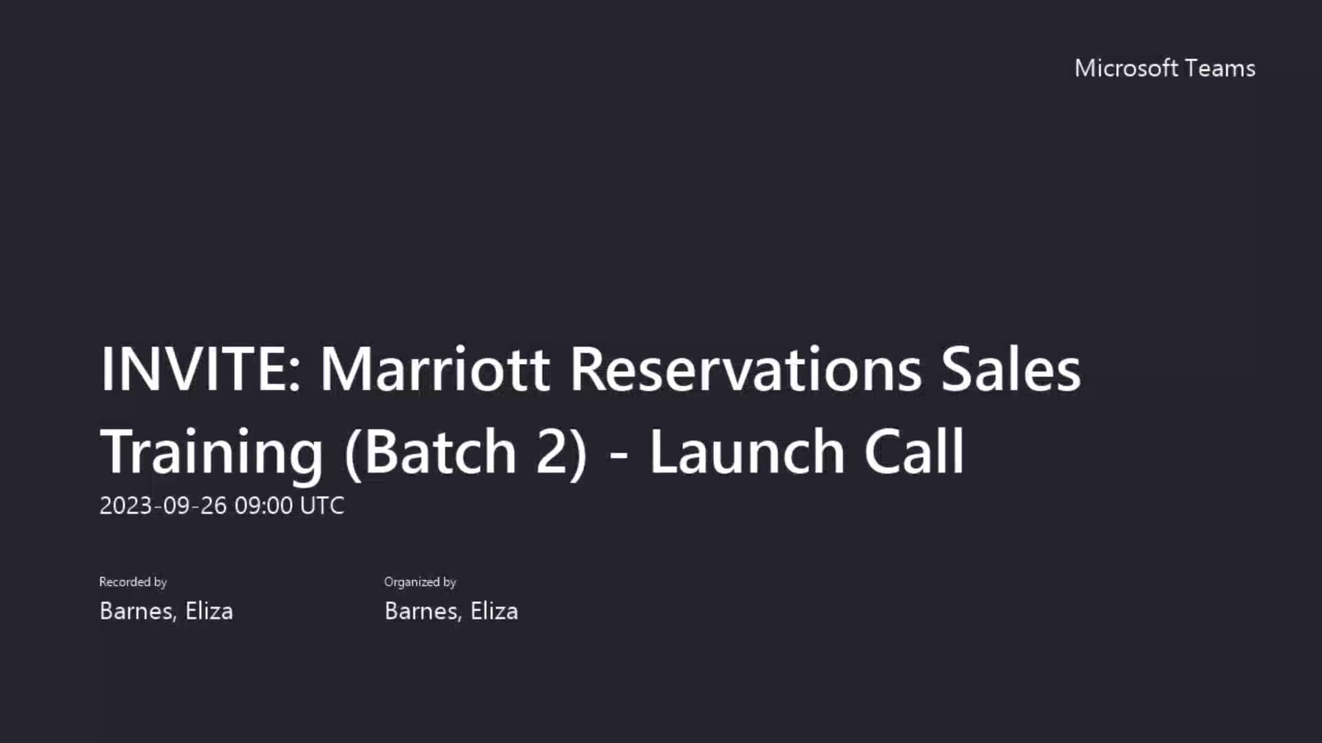 Marriott Reservations Sales Training (Batch 2) - Launch Call on Vimeo
