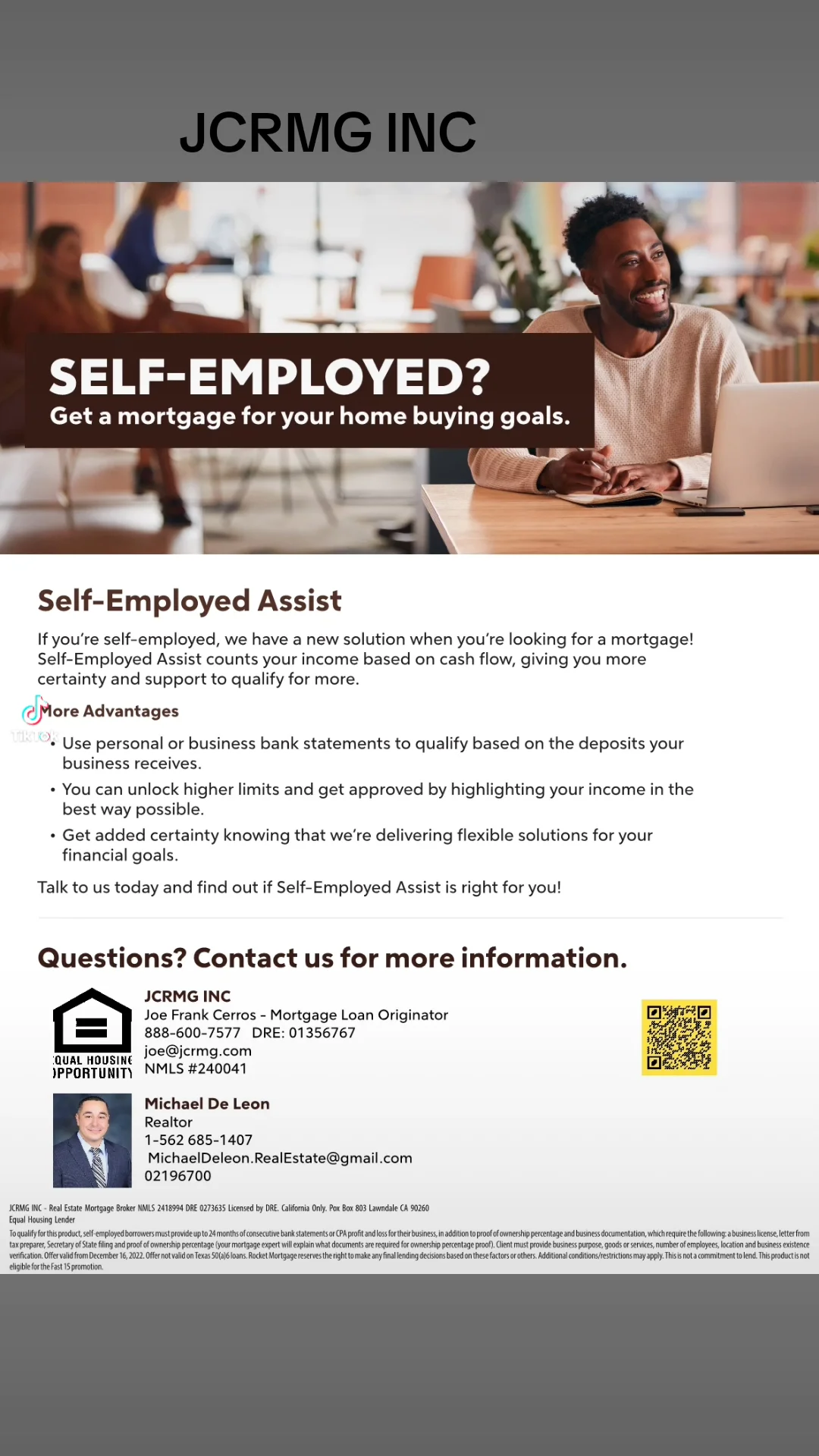 Self-employed No problem! JCRMG INC Real Estate Mortgage Broker offers ...