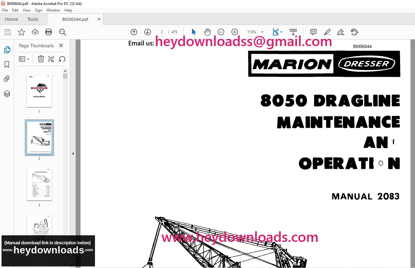 Cat Bucyrus Marion 8050 Dragline Maintenance & Operation Manual BI006044 - PDF DOWNLOAD