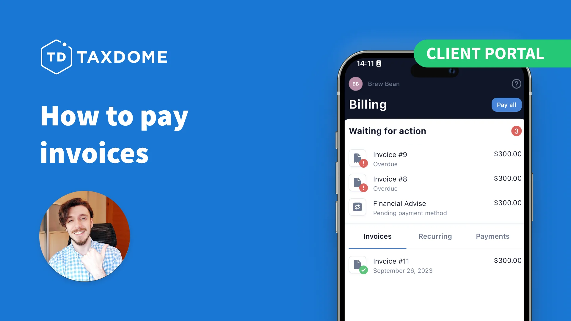 Client Portal Mobile App: How to pay invoices on Vimeo