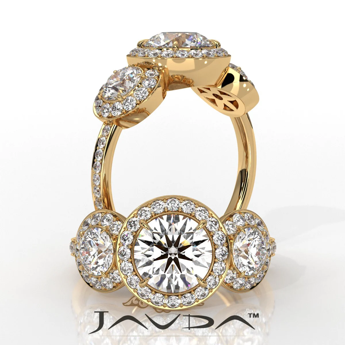 3 Stone Pave Set Round Diamond Engagement Ring 14k Yellow Gold on Vimeo