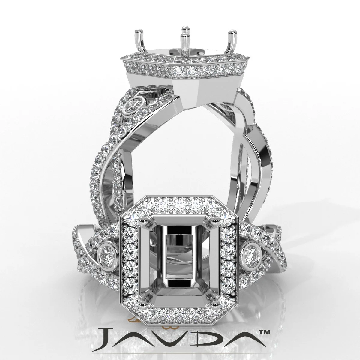 Diamond Engagement Ring Radiant Semi Mount 14K White Gold Halo Setting ...
