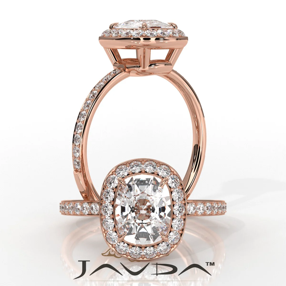 Halo Setting Cushion Cut Diamond Engagement Ring 14K Rose Gold on Vimeo