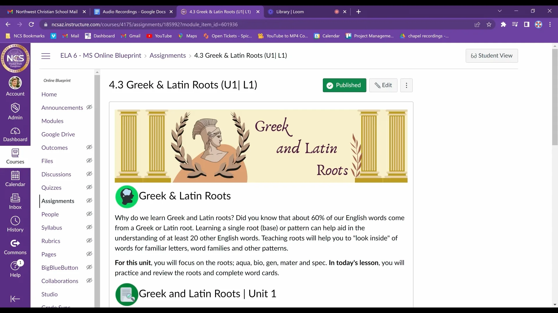4.3 Greek & Latin Roots (U1- L1)