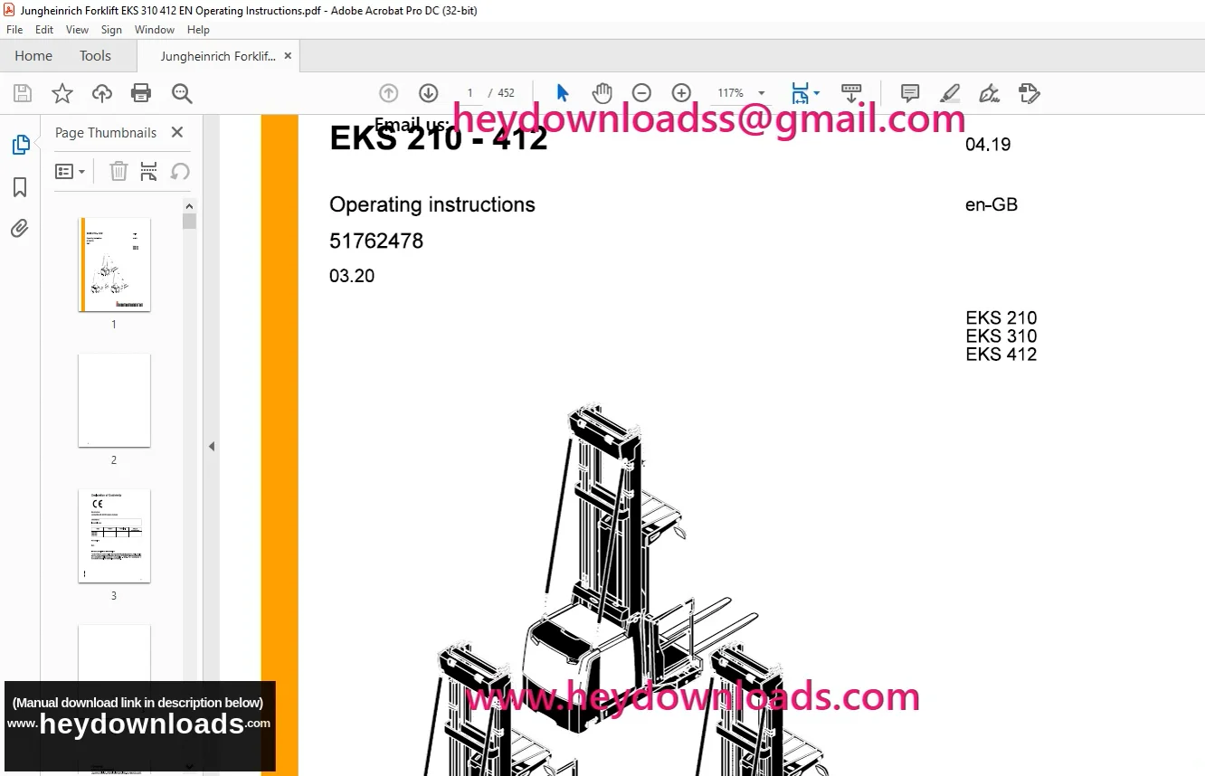 Jungheinrich Forklift EKS 210 – 412 Operating instructions Manual 51762478 – PDF DOWNLOAD on Vimeo